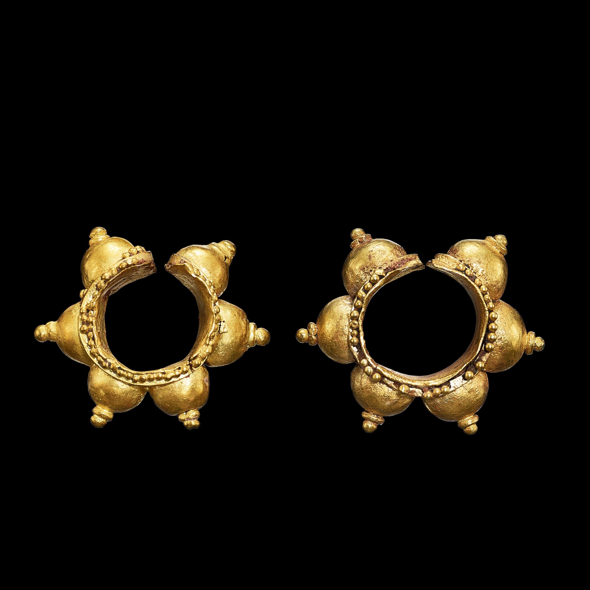 A pair of studded ball gold earrings Java, Indonesia, 7th - 12th ...