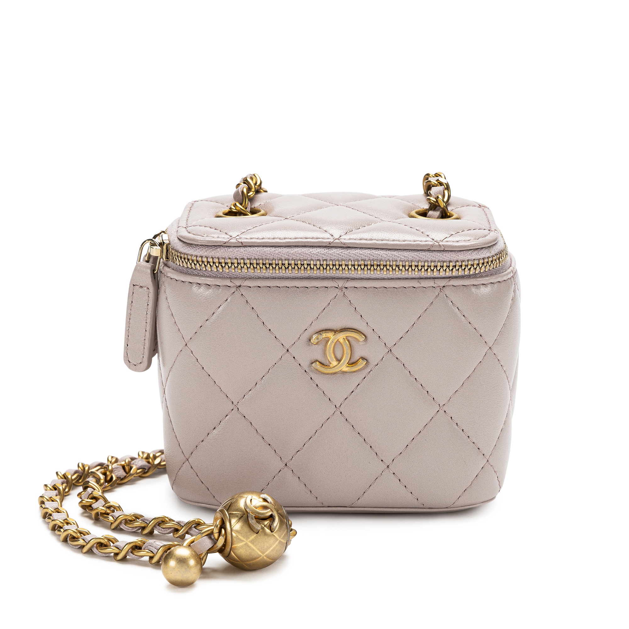 Chanel Grey Quilted Lambskin Mini Vanity With Chain Gold Hardware, 2021 ...