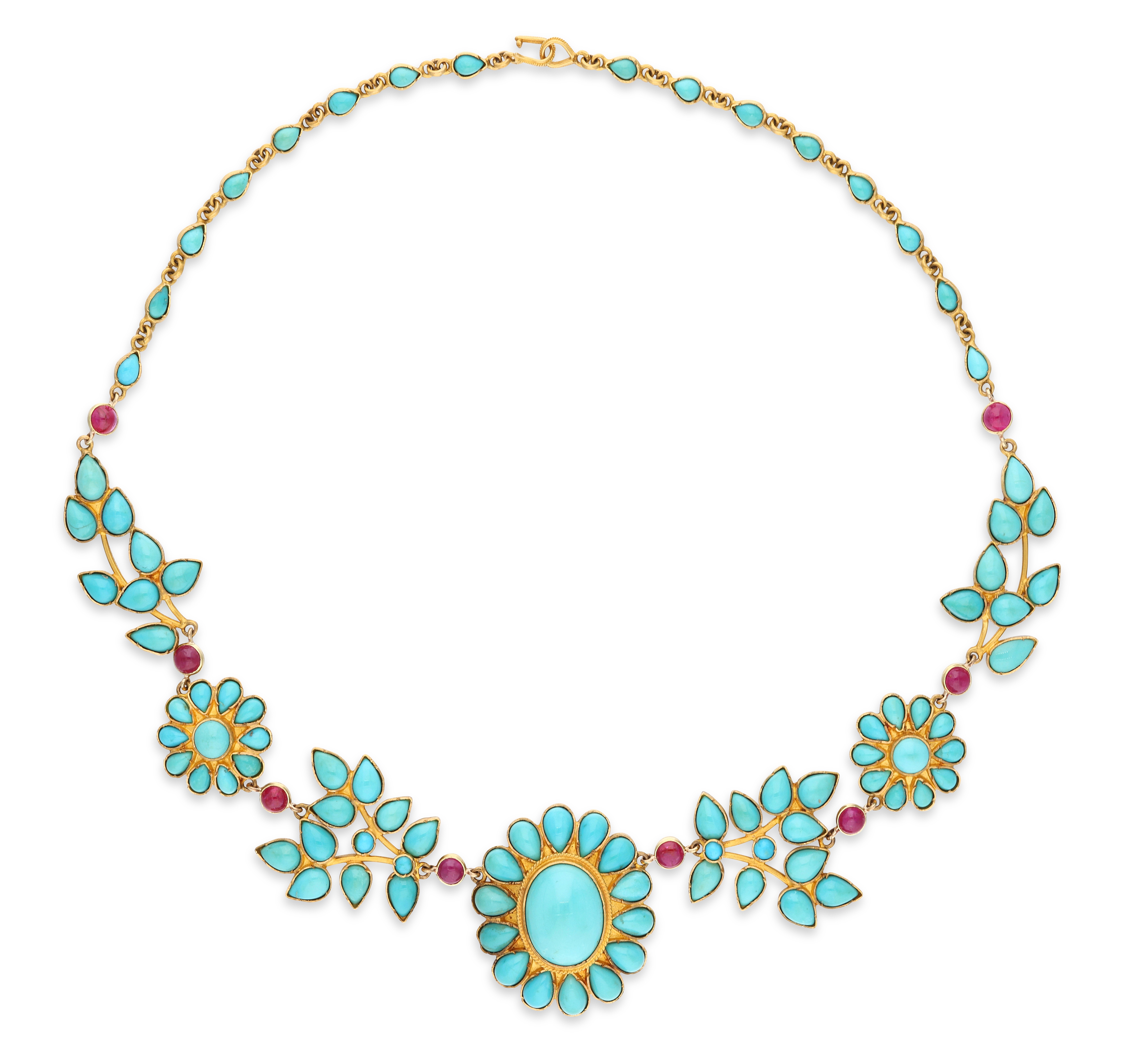 Vintage Gold, Turquoise And Ruby Collar Necklace Available For ...