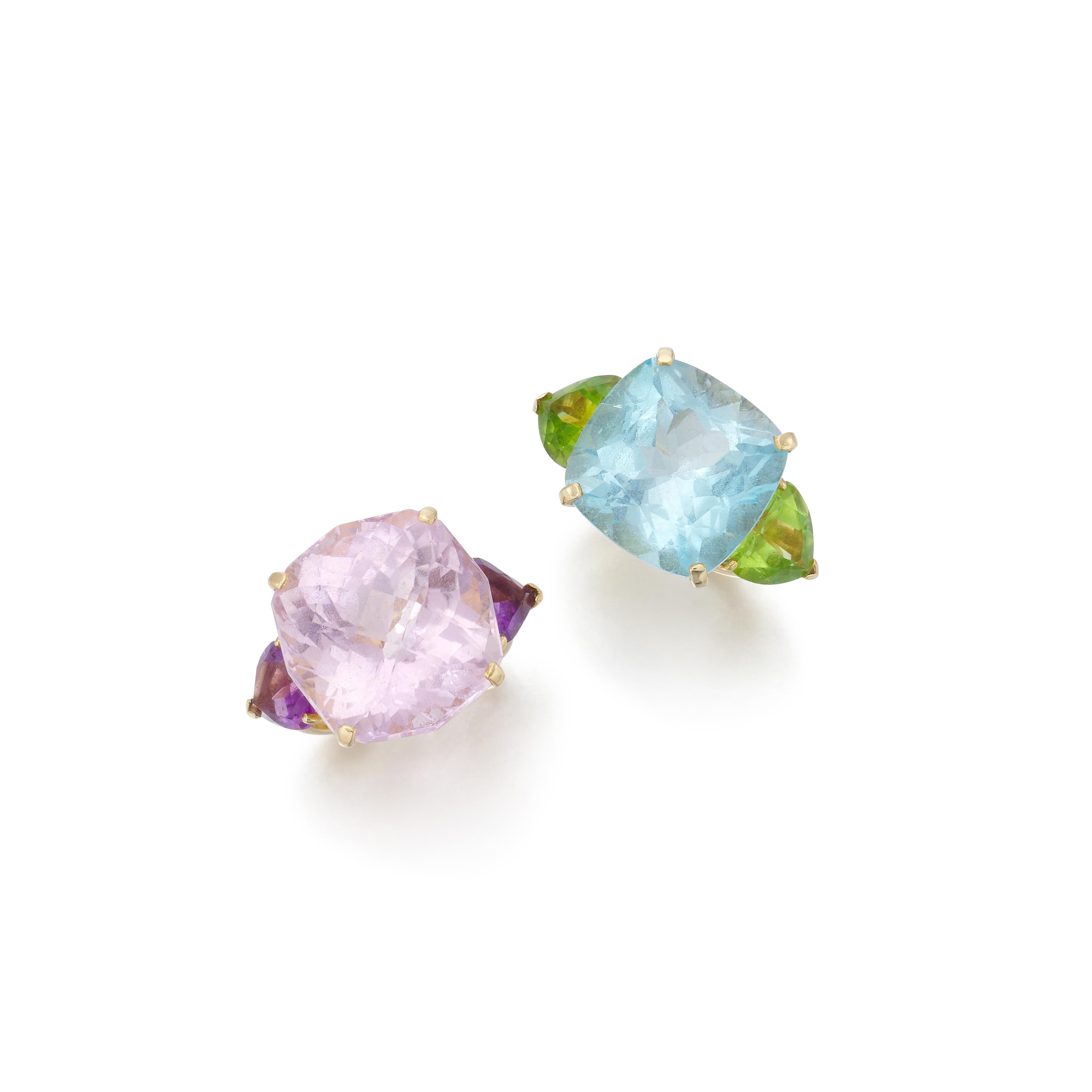 Pair of topaz, kunzite, amethyst and peridot rings (Coppia di anelli in ...