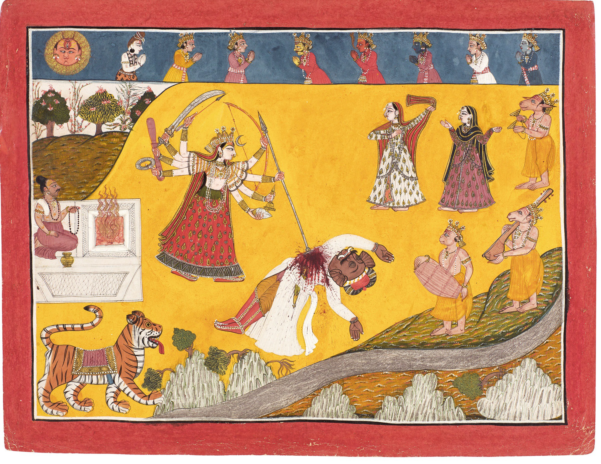 A GROUP OF NINE ILLUSTRATIONS FROM A DEVI SERIES, INDIA, MANDI, CIRCA ...