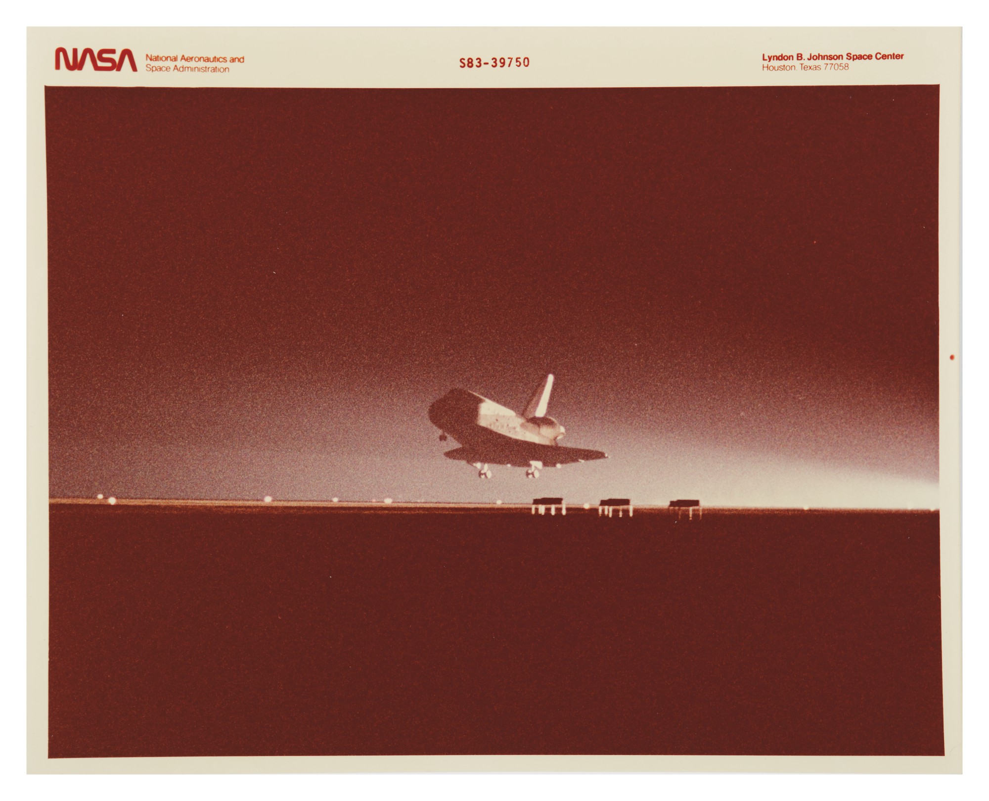 [SHUTTLE COLUMBIA (STS-8)] TOUCHDOWN. VINTAGE NASA "RED NUMBER ...