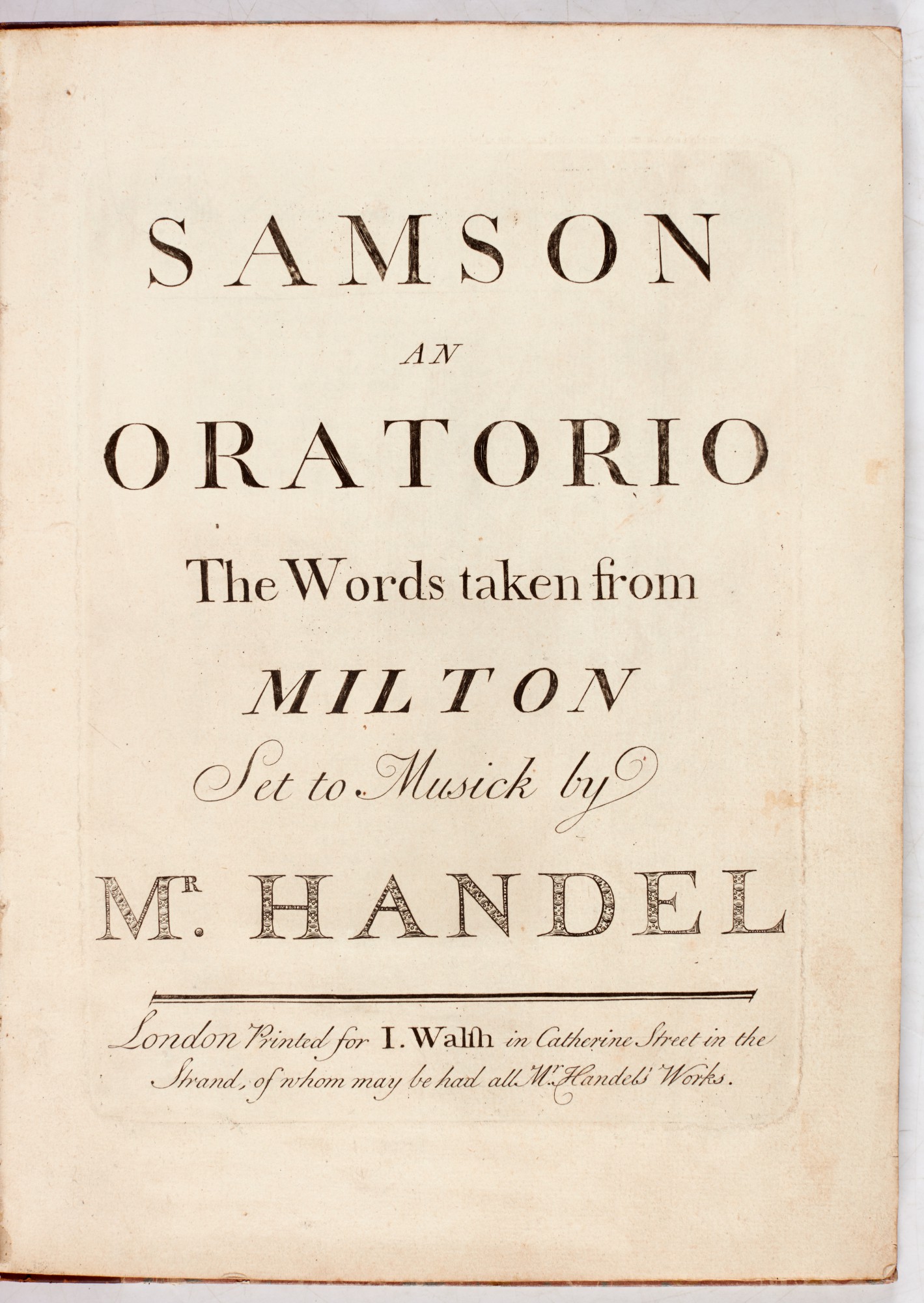 G.F. Handel. Samson An Oratorio, first edition, second issue, [1743 ...