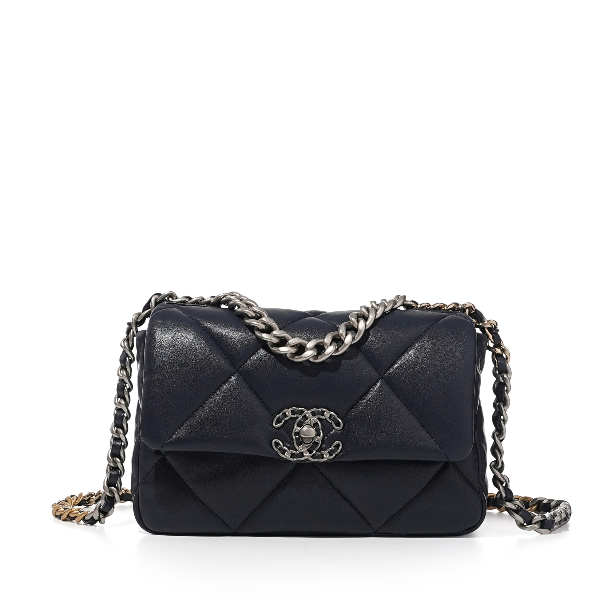 Chanel Dark Blue Quilted Lambskin Medium Chanel 19 Flap Bag Gold And ...