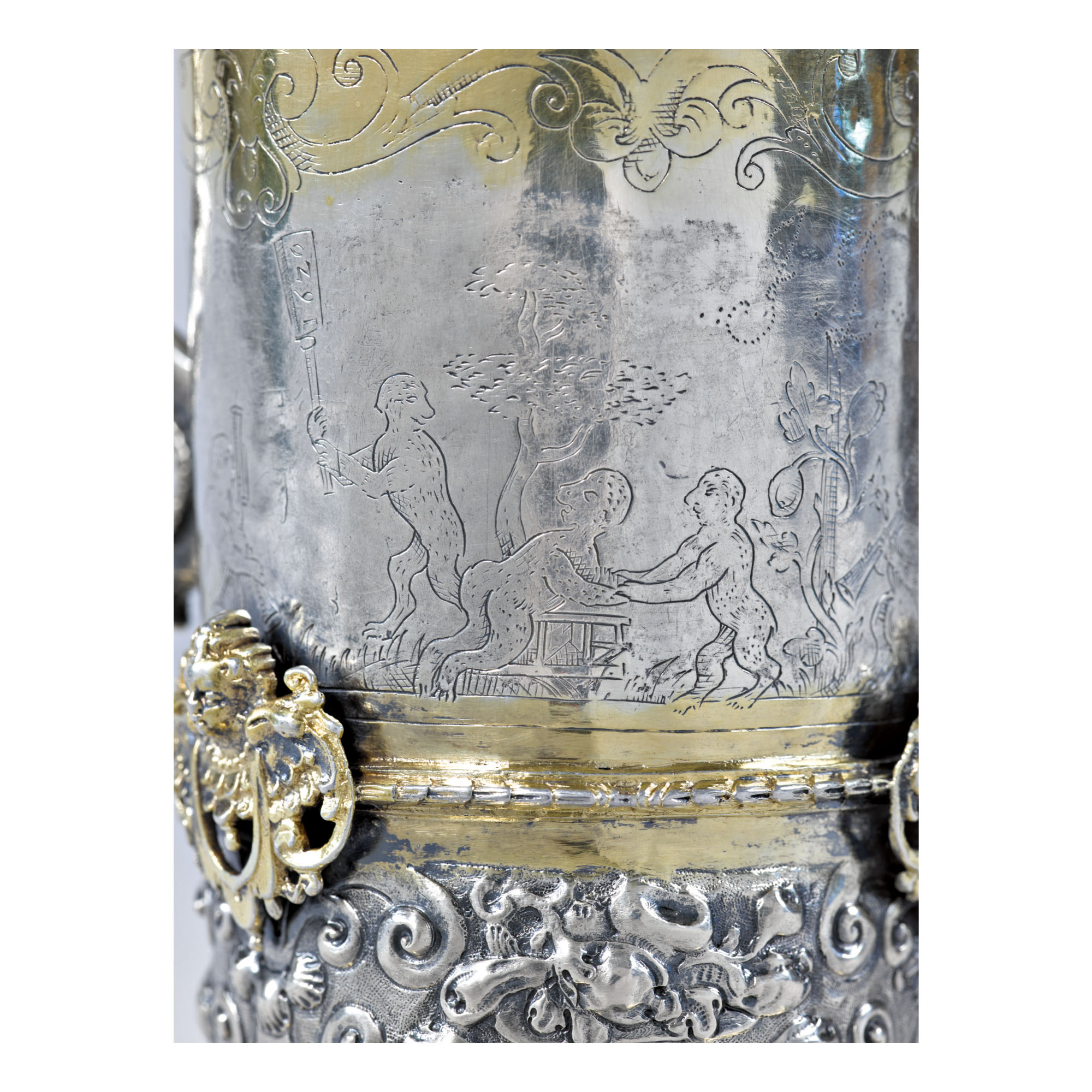 A PARCEL-GILT SILVER TALL TANKARD, NORTH GERMAN OR BALTIC, CIRCA 1620 ...