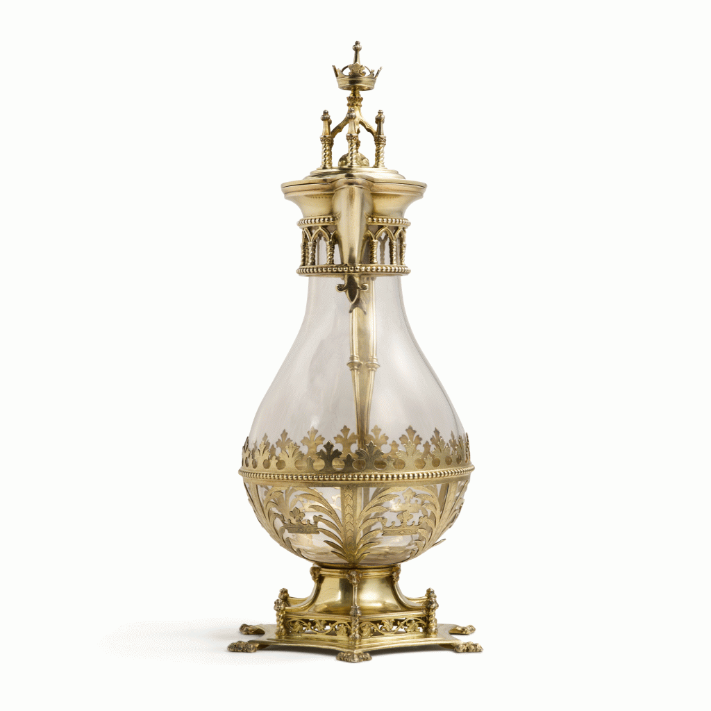 An Unusual Victorian Silver-Gilt Mounted Glass "Gothic Revival" Wine ...