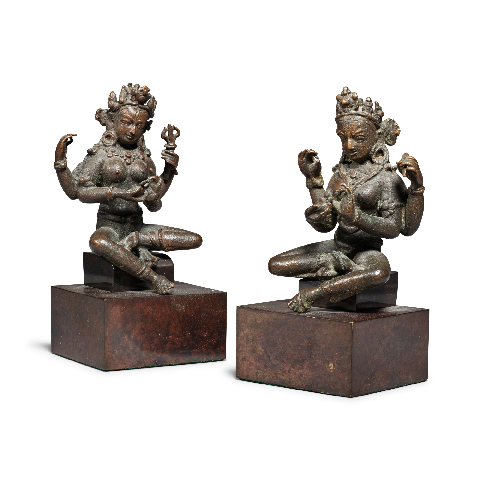 A pair of copper alloy figures of Matrikas, Nepal, 14th century ...