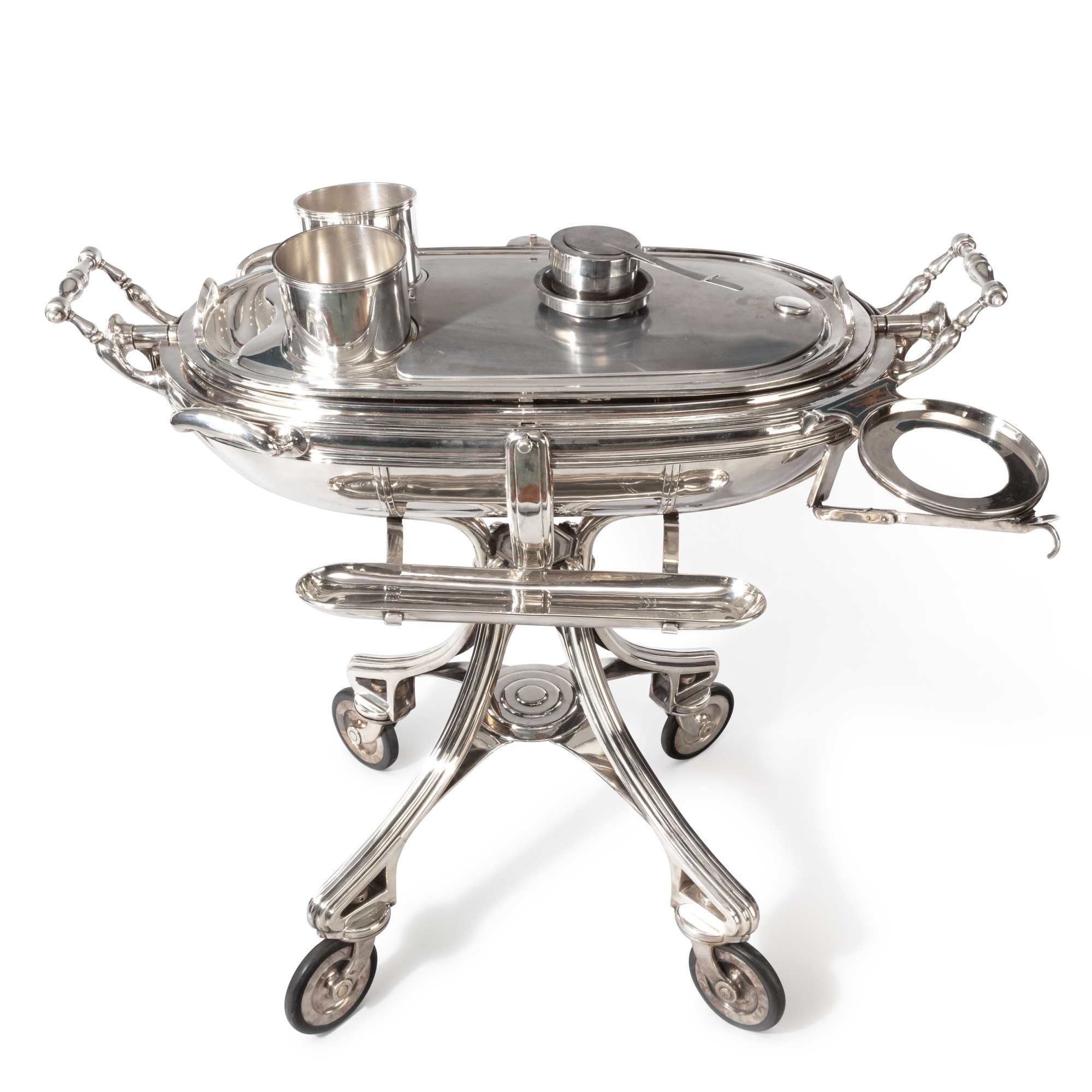 A FRENCH SILVER PLATED CARVING TROLLEY BY ERCUIS, SECOND QUARTER 20TH ...