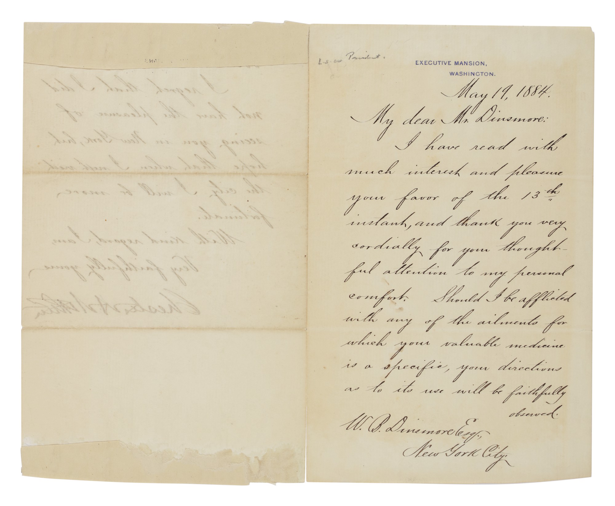 CHESTER A. ARTHUR | A warm letter from the 21st President, thanking W.B ...