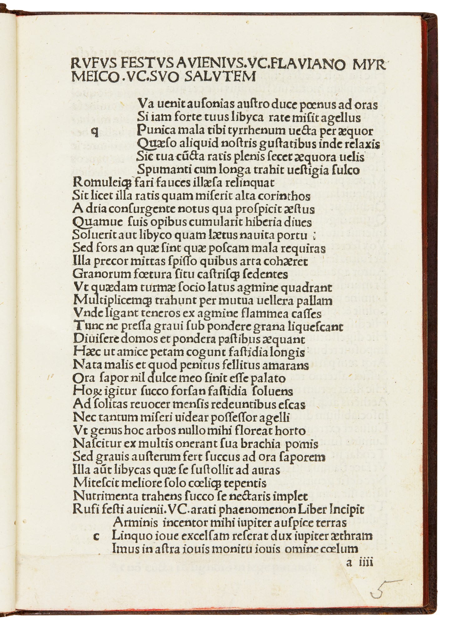 Avienus, Arati phaenomena, Venice, 1488, modern calf | Music ...