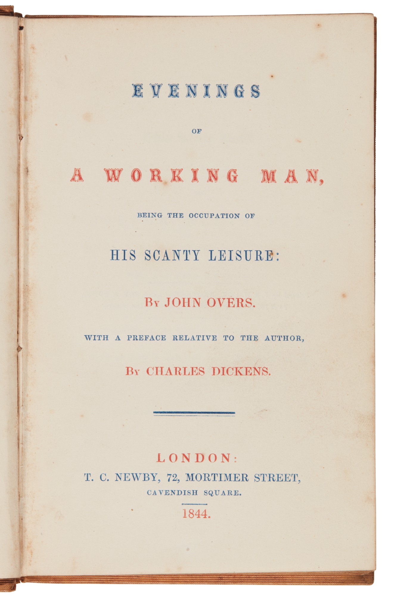 Overs--[Dickens], Evenings of a Working Man, 1844, first edition ...