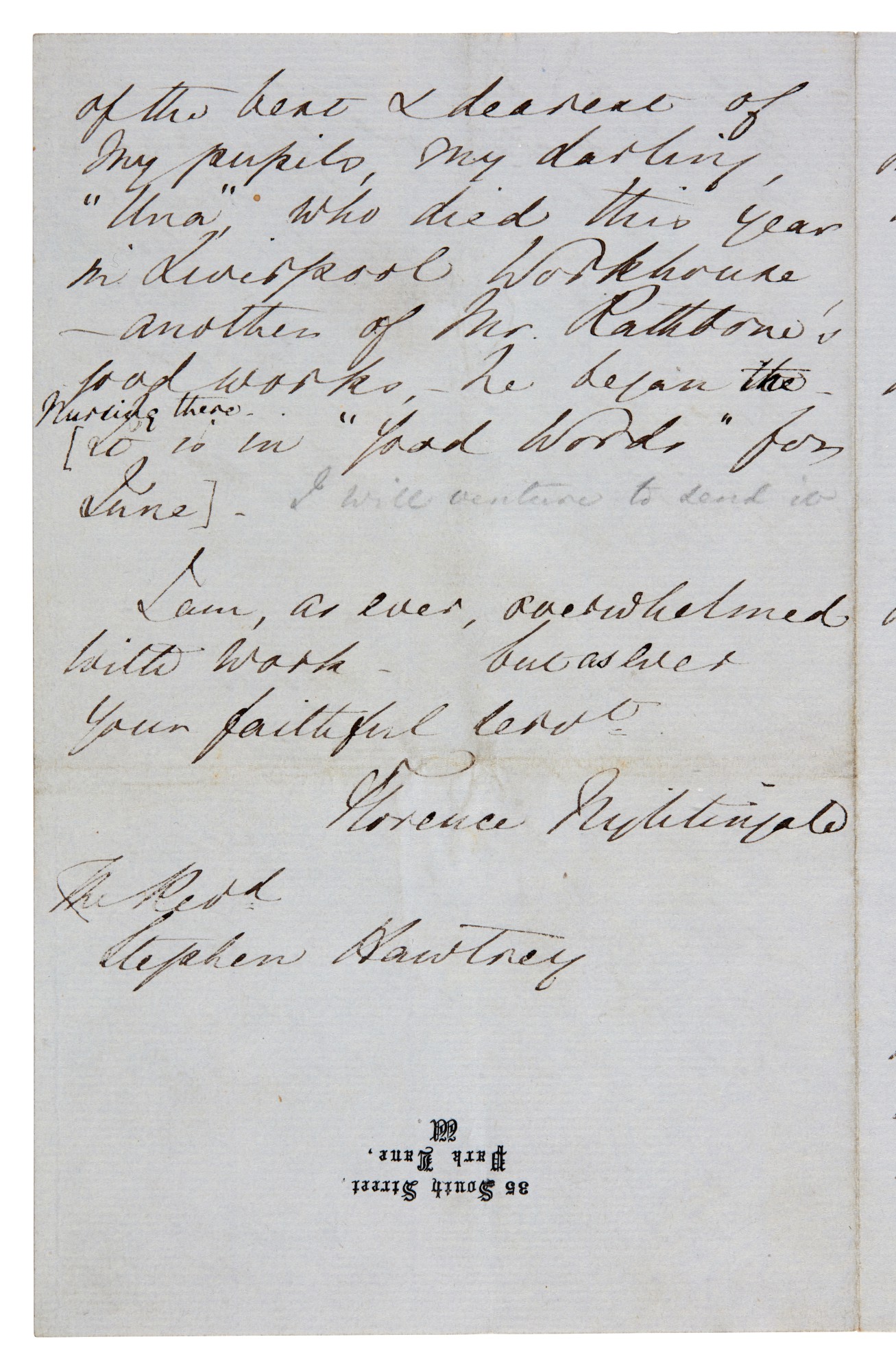 Florence Nightingale | Autograph letter signed, to Stephen Hawtrey, on ...
