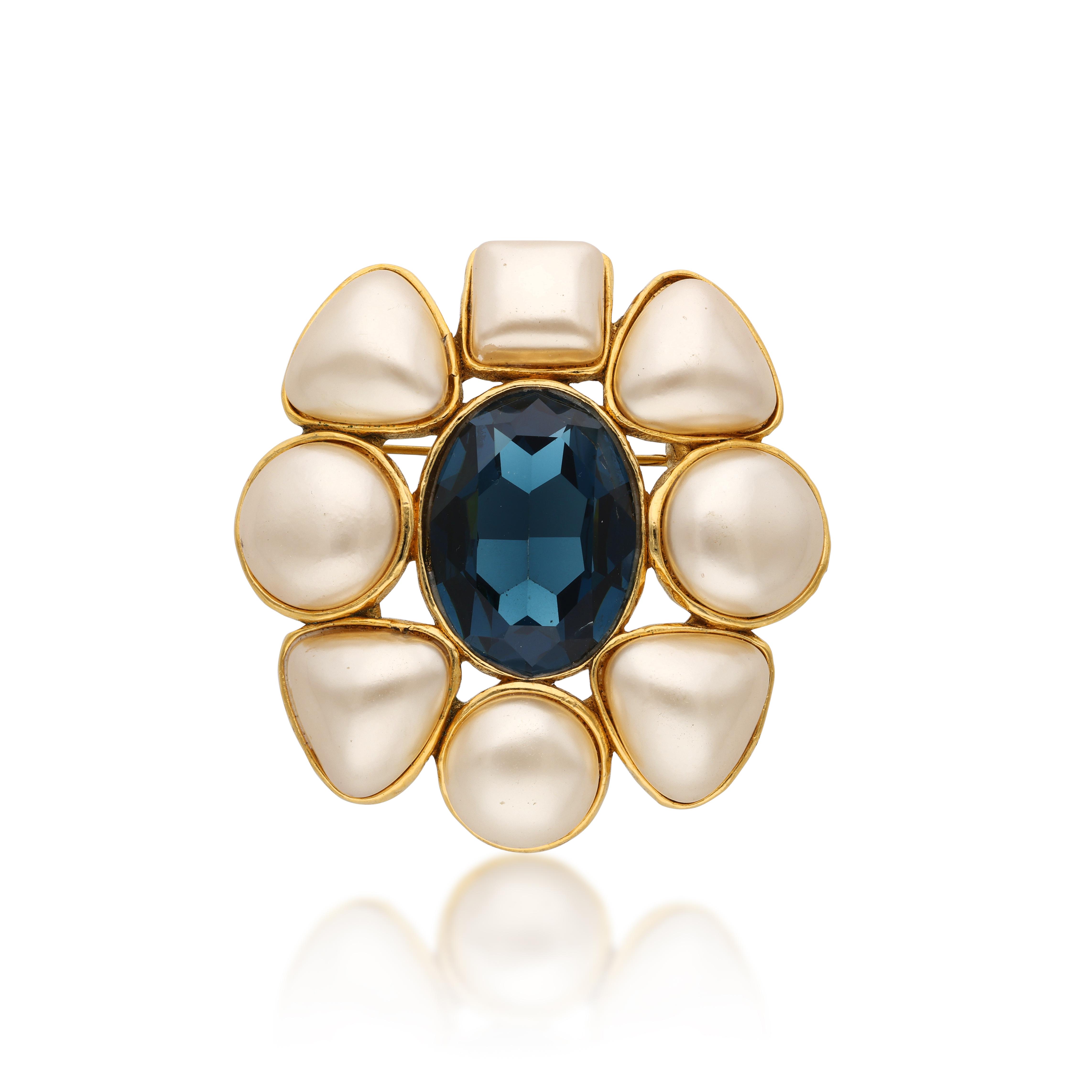Chanel Vintage Blue Gripoix And Imitation Pearl Flower Brooch, 1980s ...