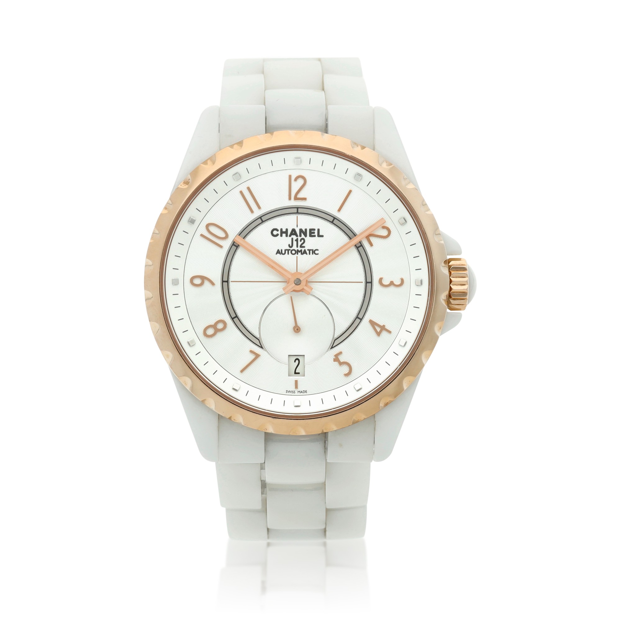 J12, A ceramic and pink gold wristwatch with date and bracelet, Circa ...