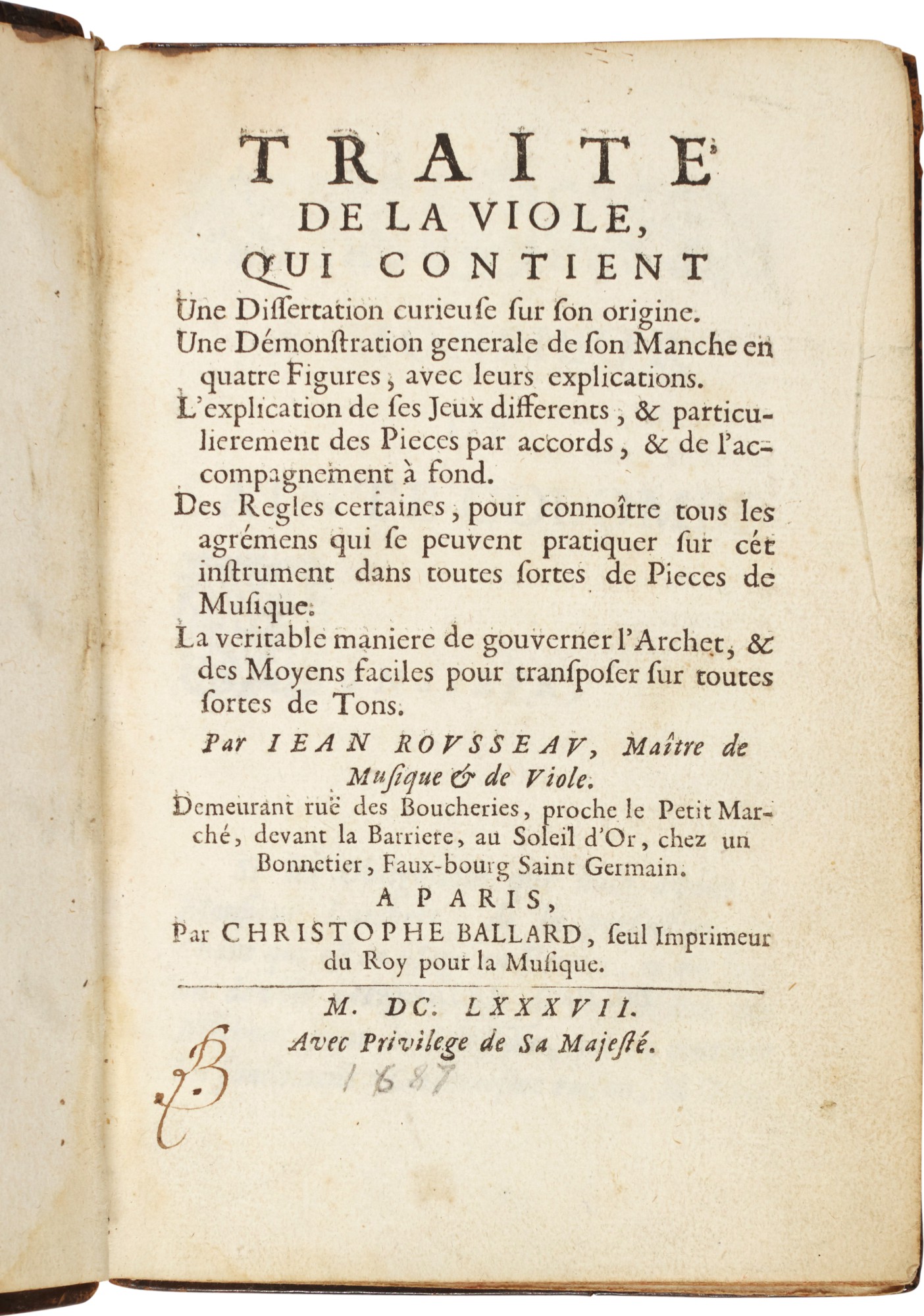 J. Rousseau. Traité de la Viole, 1687 | Books, Manuscripts and Music ...