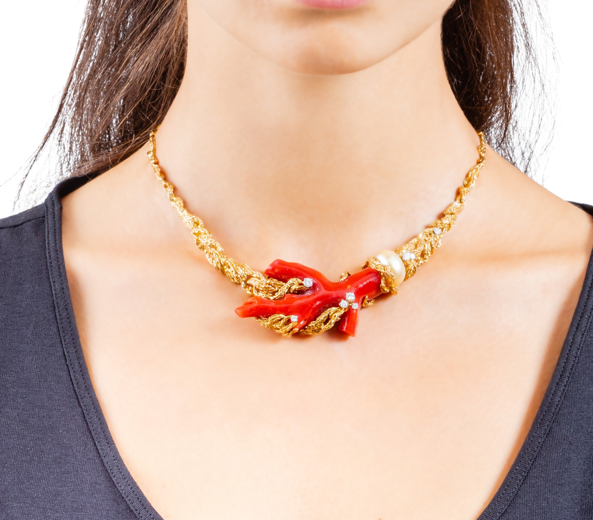 Gilbert Albert | Collier corail, perle de culture et diamants | Coral ...
