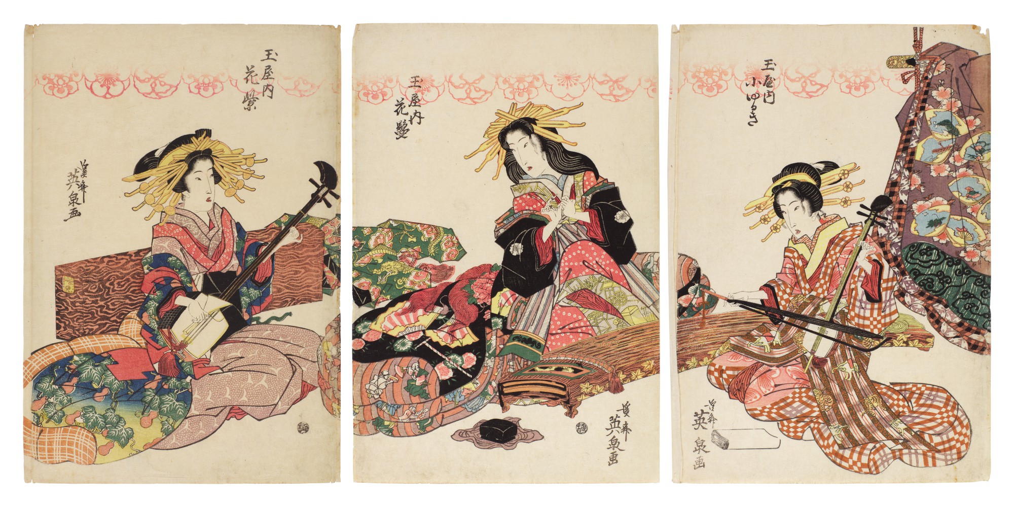 Keisai Eisen (1790-1848) The courtesans Hanamurasaki, Hanakazura and ...