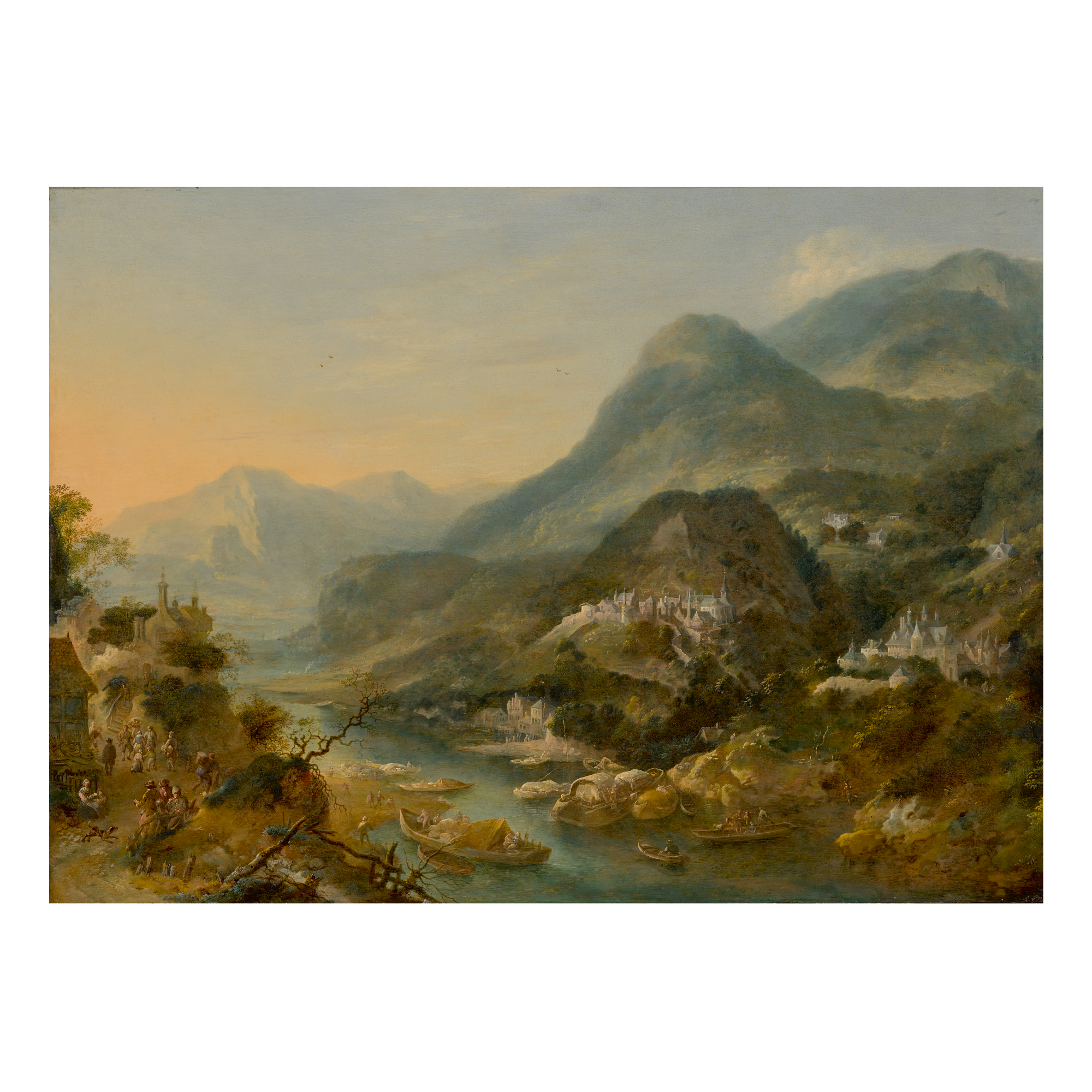 JAN GRIFFIER THE ELDER | A MOUNTAINOUS RIVER LANDSCAPE WITH FIGURES AND ...