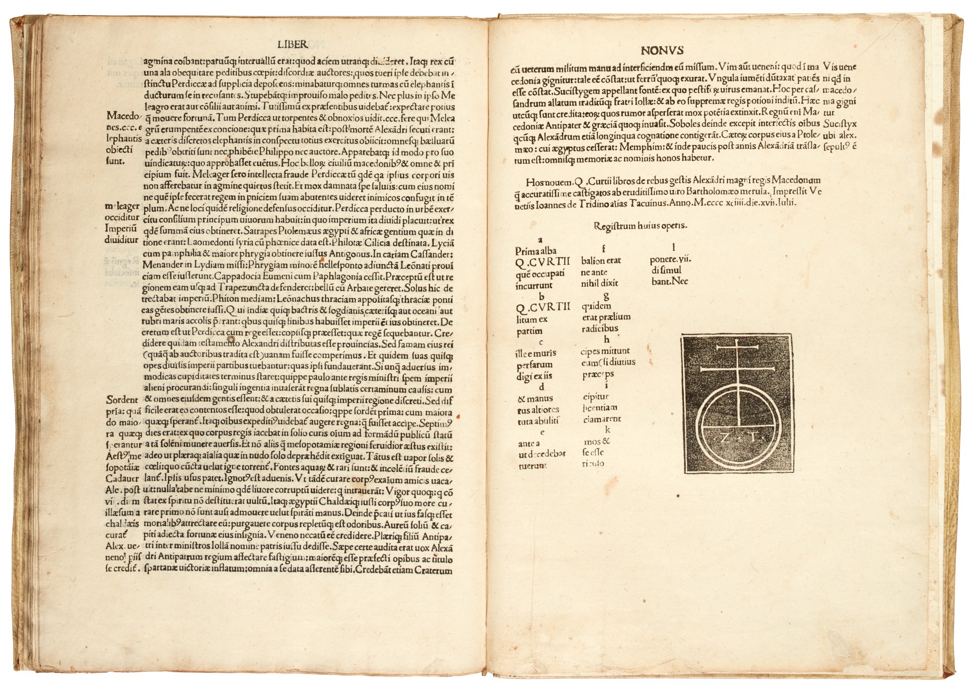 Curtius Rufus, Historiae Alexandri Magni, Venice, 1494, modern vellum ...