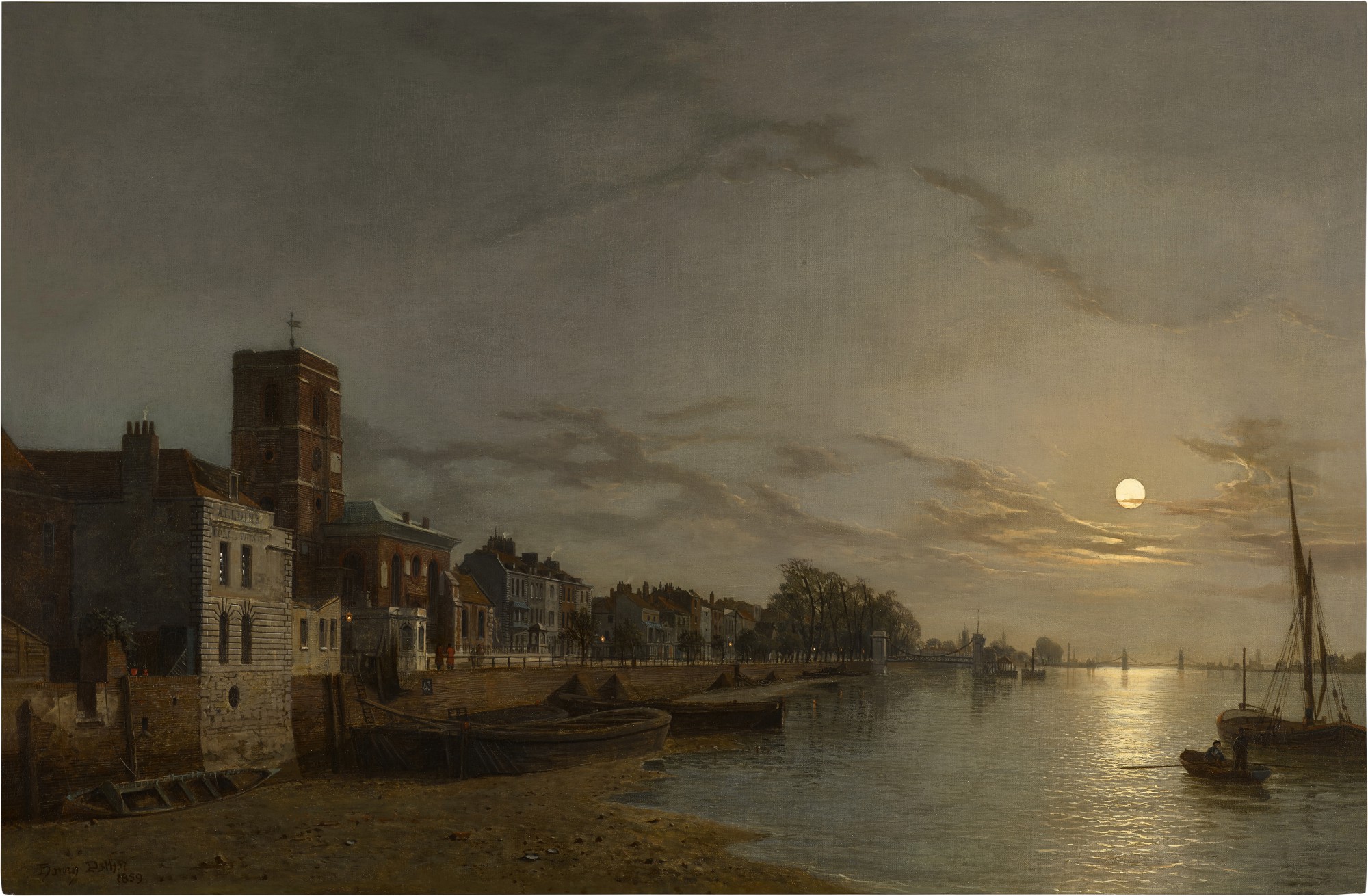 London, a view of the Thames at Chelsea reach by moonlight | Old ...