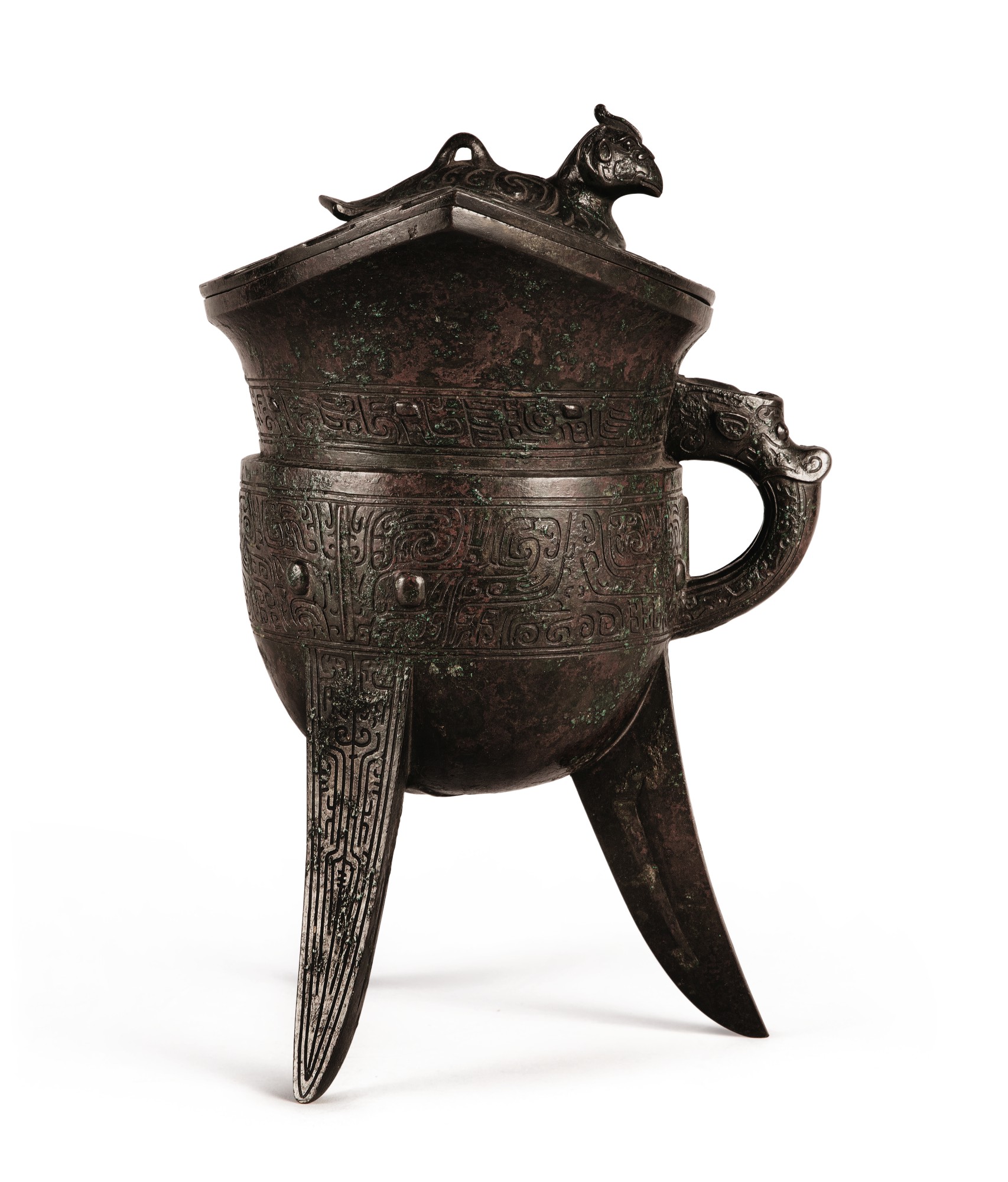 An archaistic bronze vessel and cover (Jiao), Qing dynasty | 清 ...