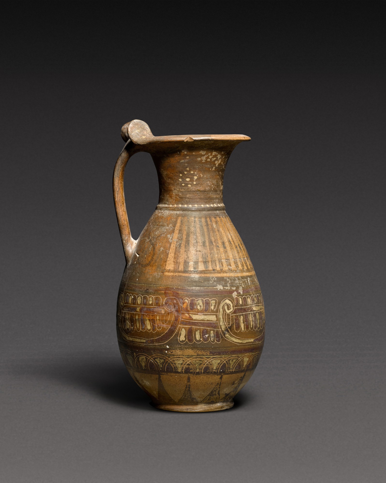 An Etrusco-Corinthian Black-figured Pottery Olpe, attributed to the ...