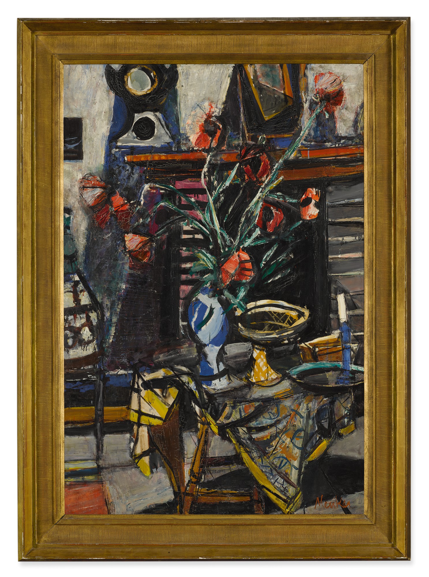 SIGMUND JOSEPH MENKES | STILL LIFE WITH FLOWERS AND BOWL ON A TABLE ...