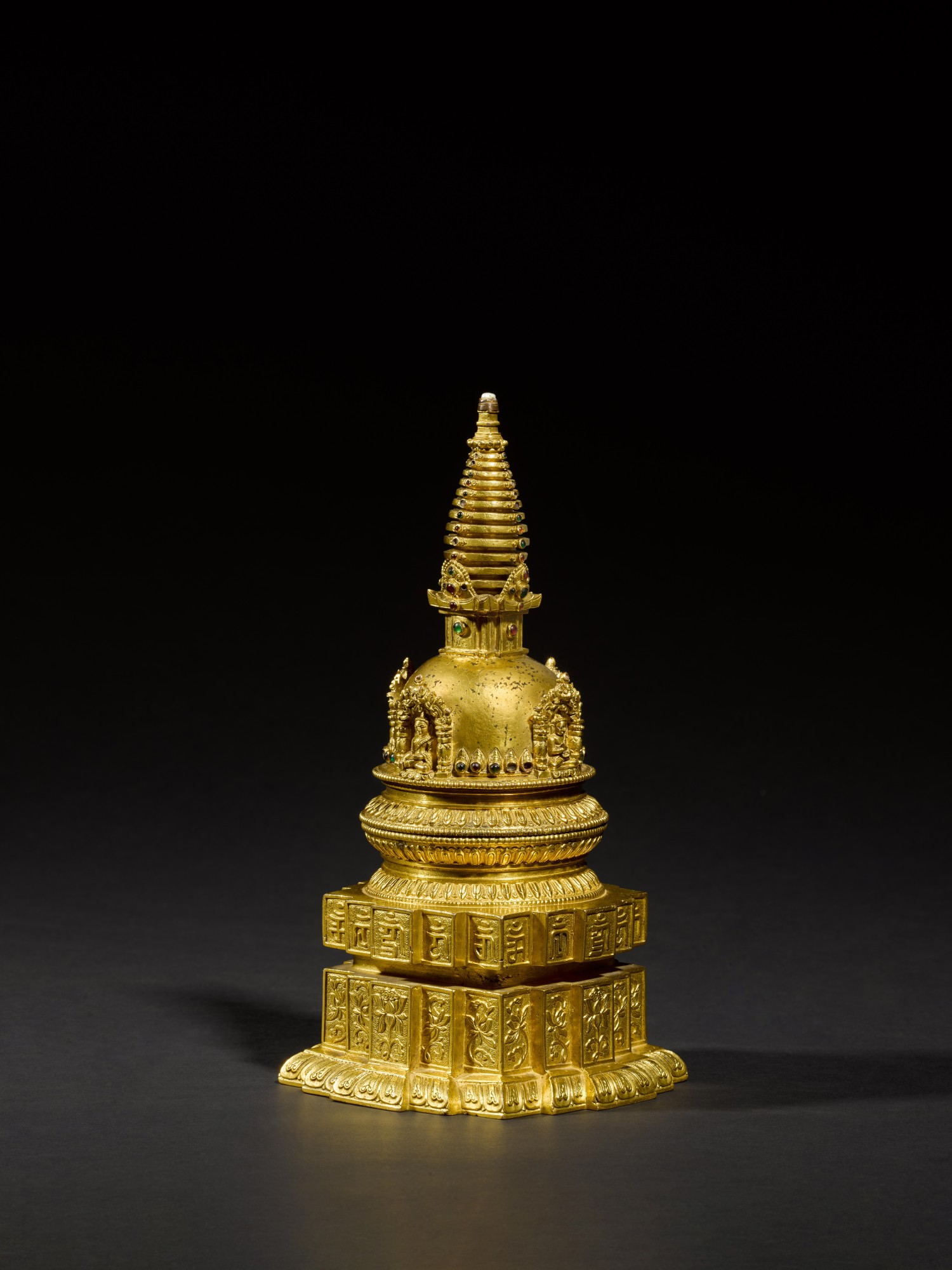 A magnificent and very rare Imperial gilt-copper stupa and gilt-copper ...