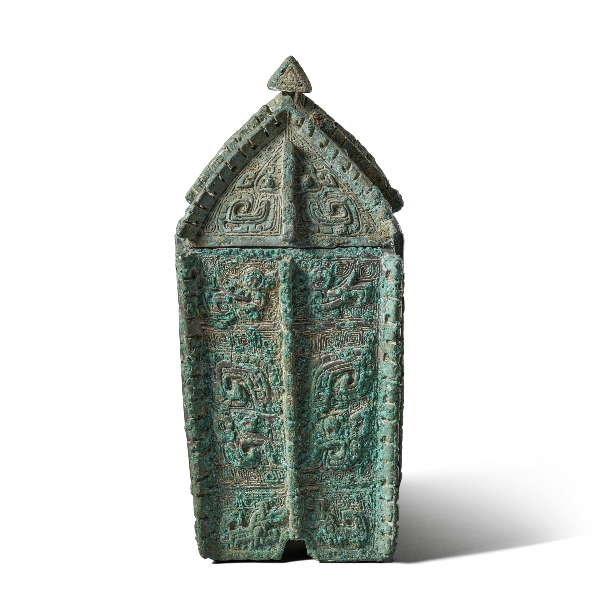 An important and rare archaic bronze ritual wine vessel and cover (Fang ...
