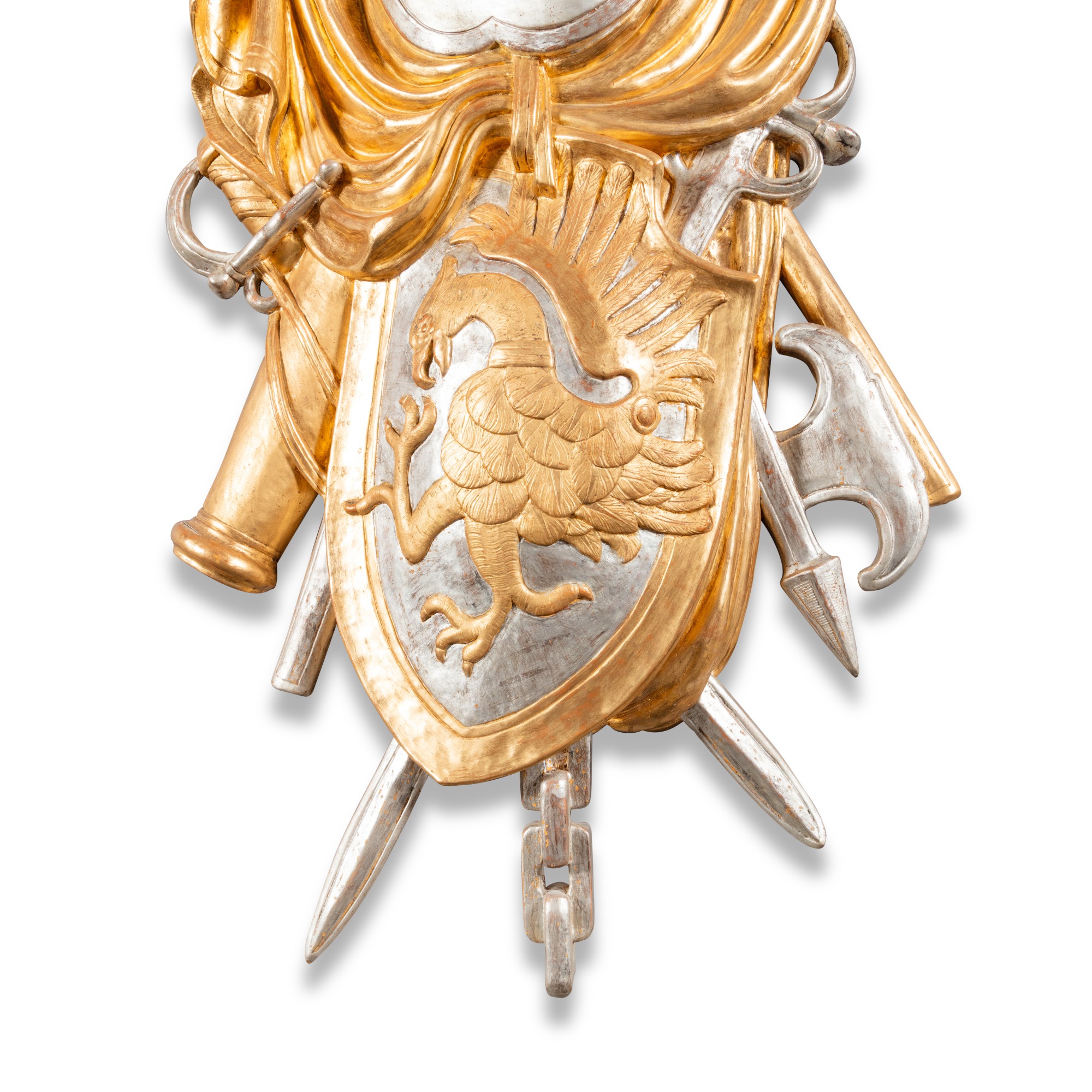 An Italian neoclassical gilded walnut military trophy, 19th century ...