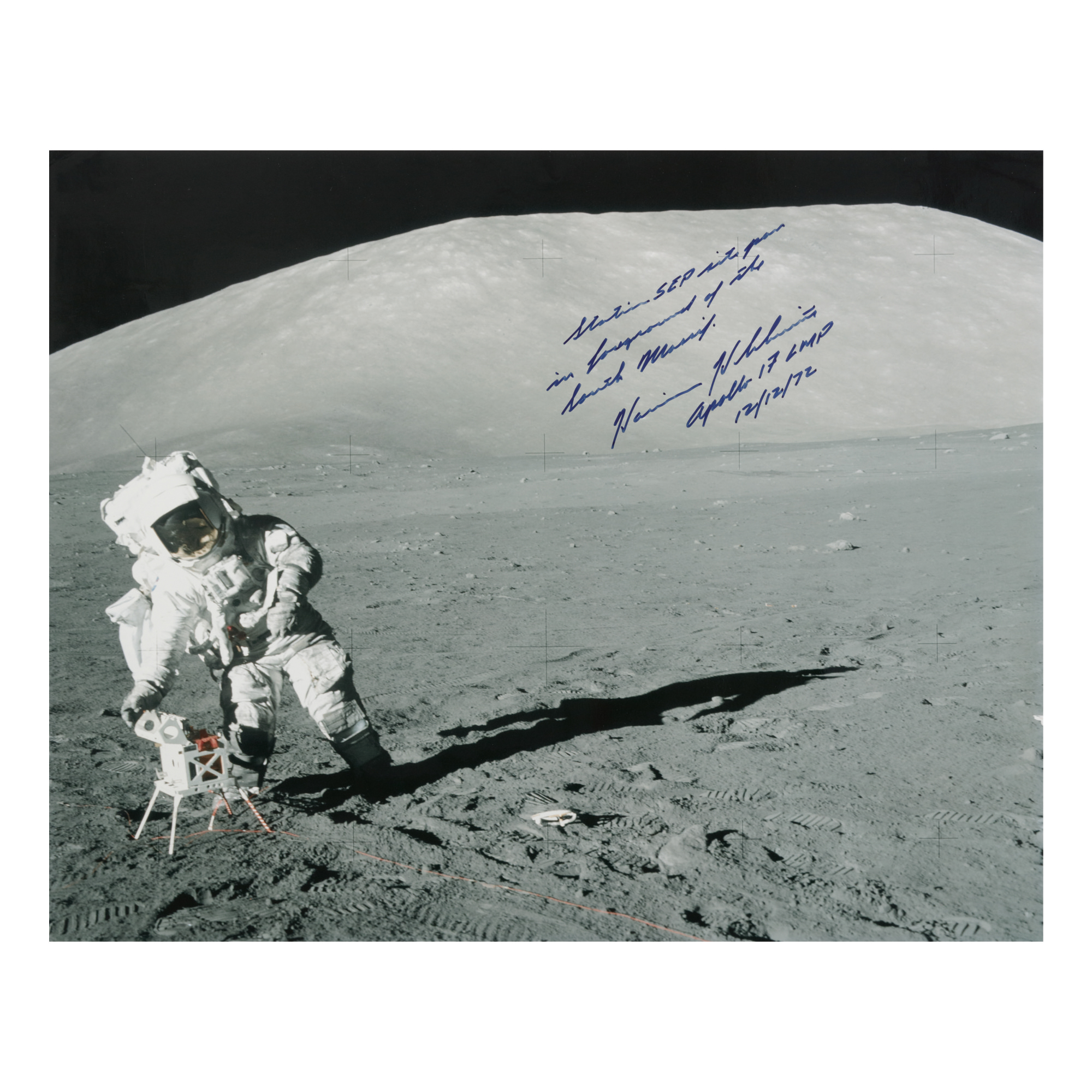 [APOLLO 17]. HARRISON SCHMITT IN THE FOREGROUND OF THE SOUTH MASSIF ...