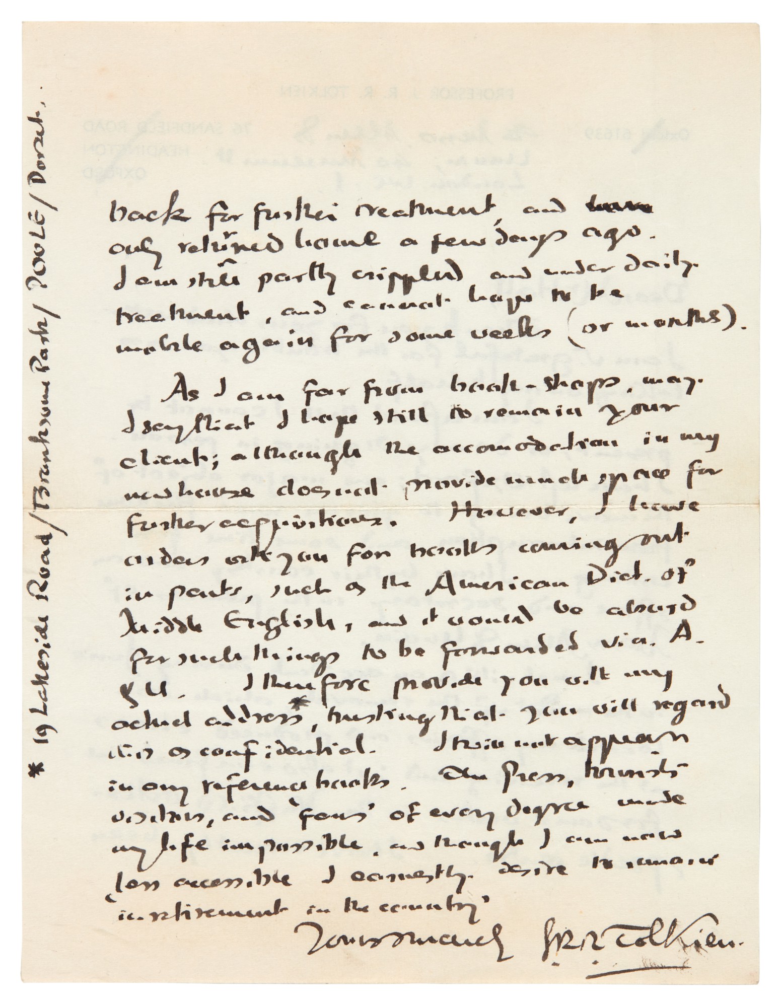J.R.R. Tolkien | Autograph letter signed, to Tony Hall, September 1968 ...