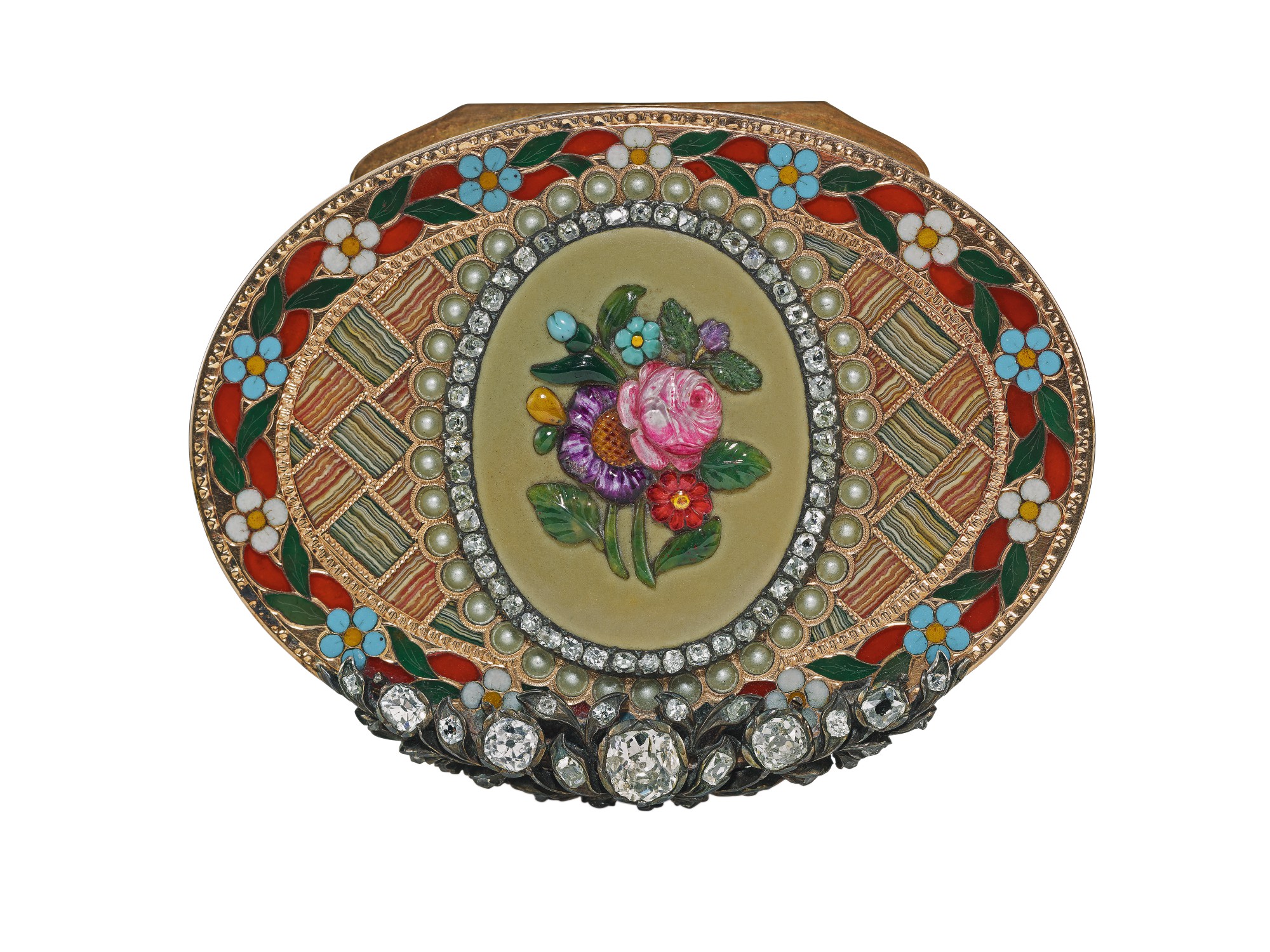 A petite jewelled gold and pietra dura snuff box, Johann Christian ...