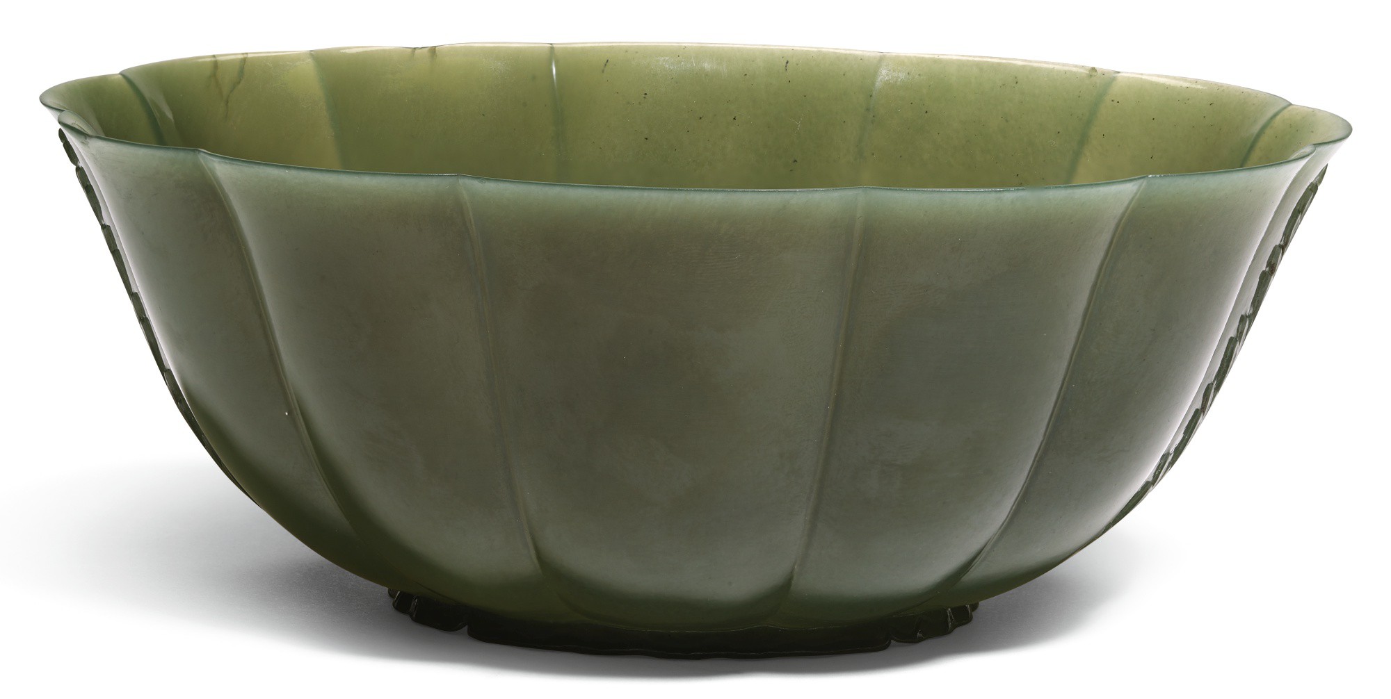 A LARGE MUGHAL OR DECCAN CARVED JADE BOWL, INDIA, CIRCA 17TH CENTURY ...