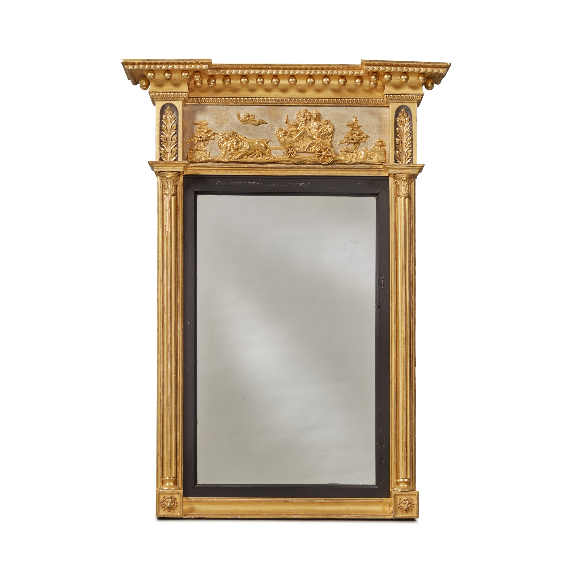 A Regency Ebonized, Silvered, and Parcel-Gilt Mirror, First Quarter ...