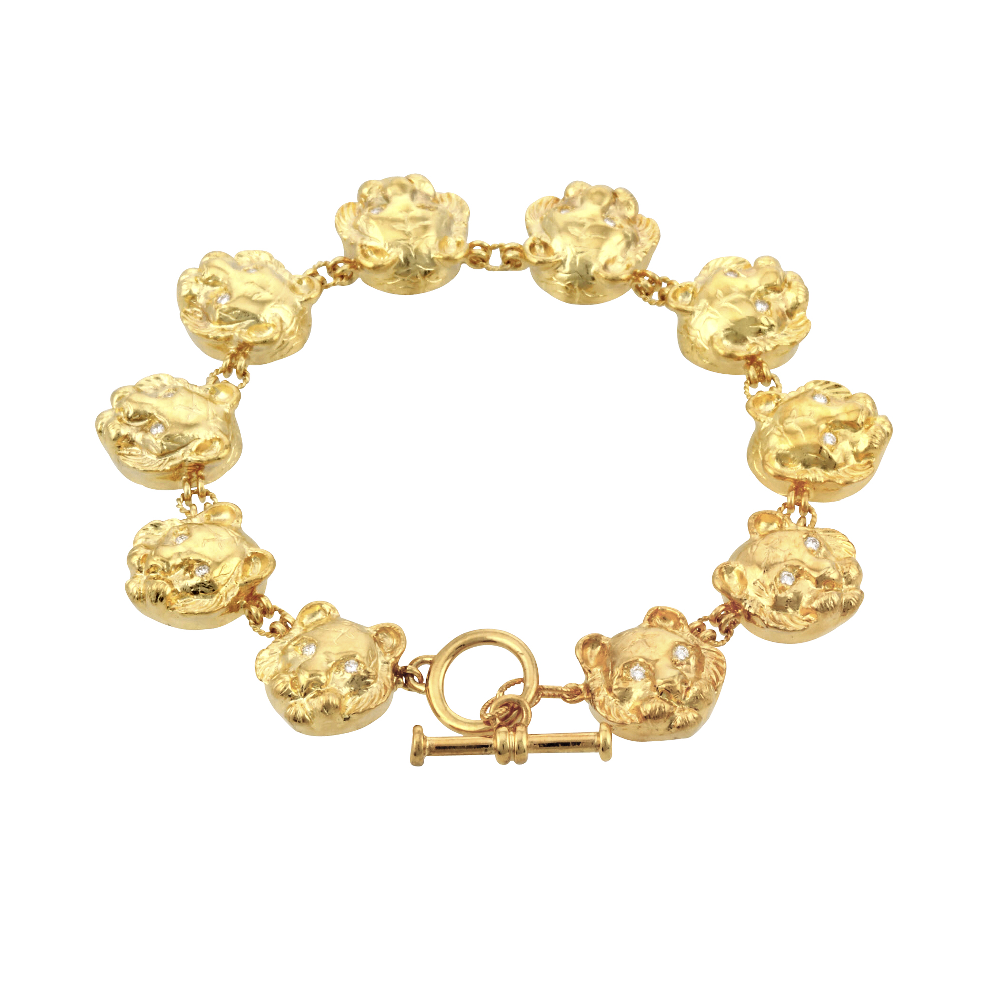 Gold And Diamond Tiger Head Chain Bracelet Available For Immediate Sale ...