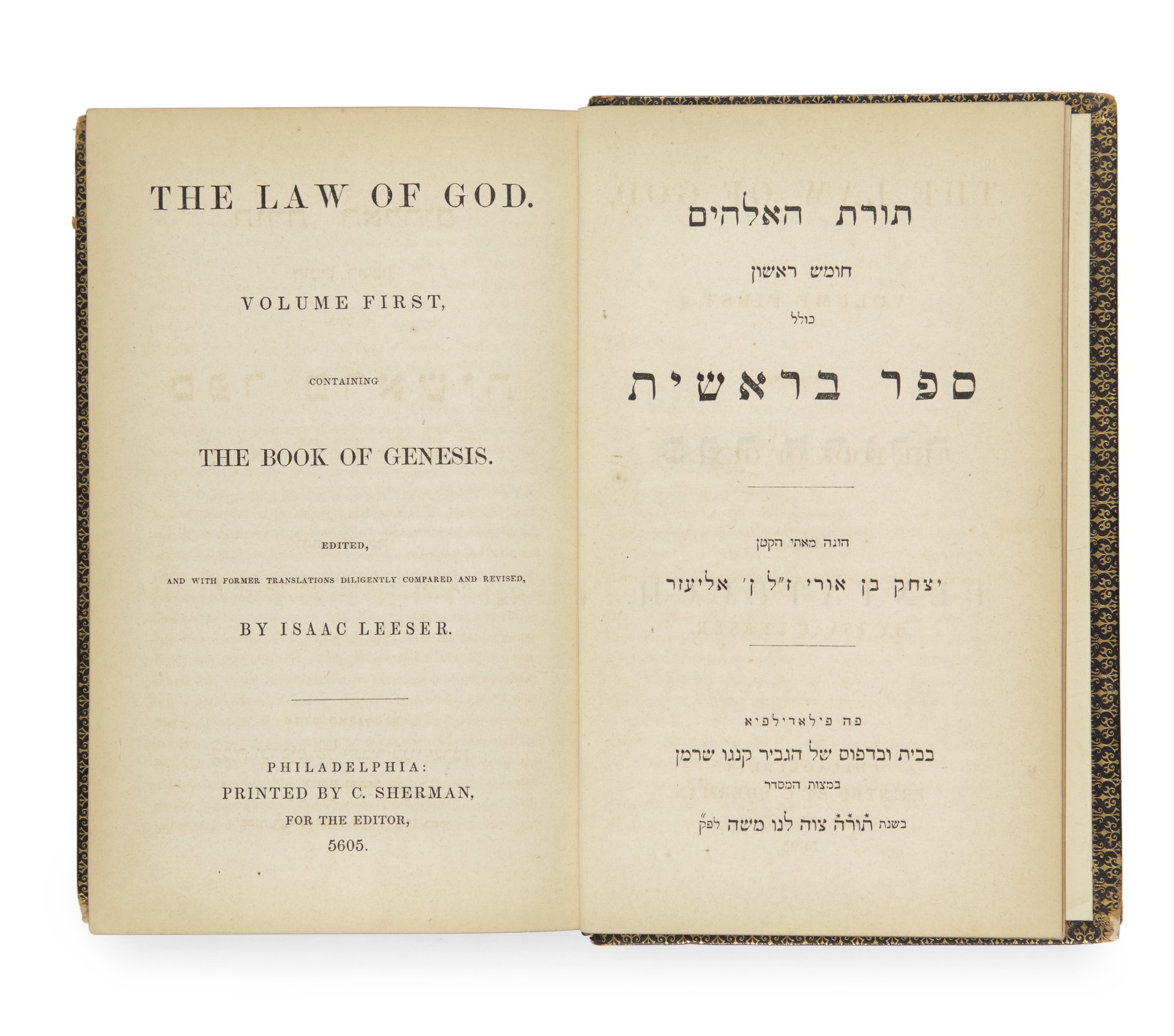 LEESER, ISAAC | The Law of God. Philadelphia: Printed by C. Sherman for ...