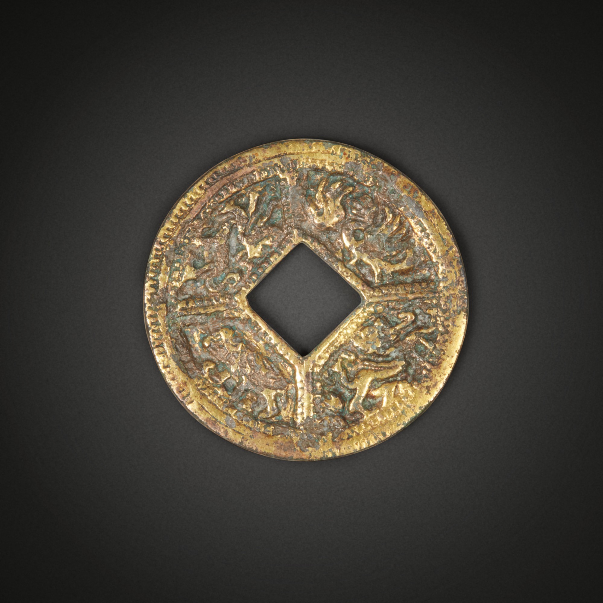 A rare gilt-bronze coin, Tang dynasty | 唐 銅鎏金永安五男錢 | Junkunc: Chinese ...