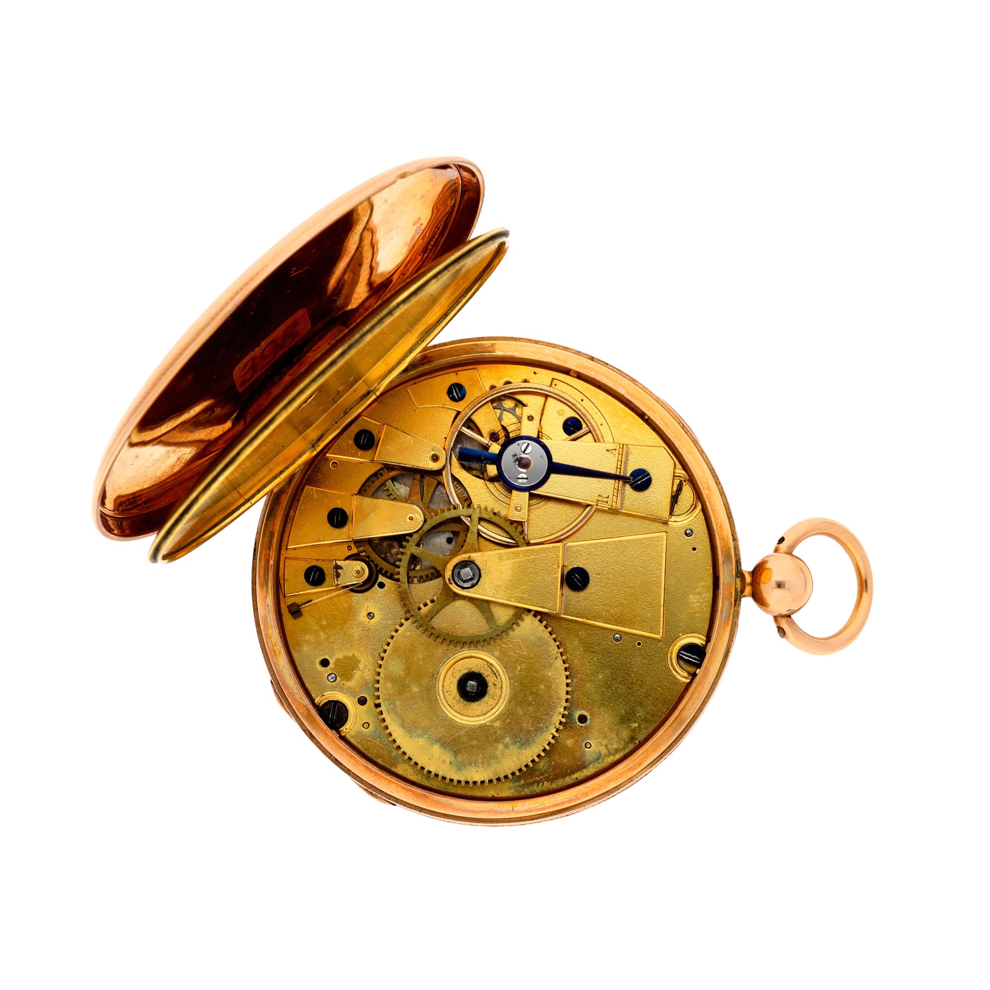 A gold jump hour cylinder watch with sector for seconds Circa 1830, no ...