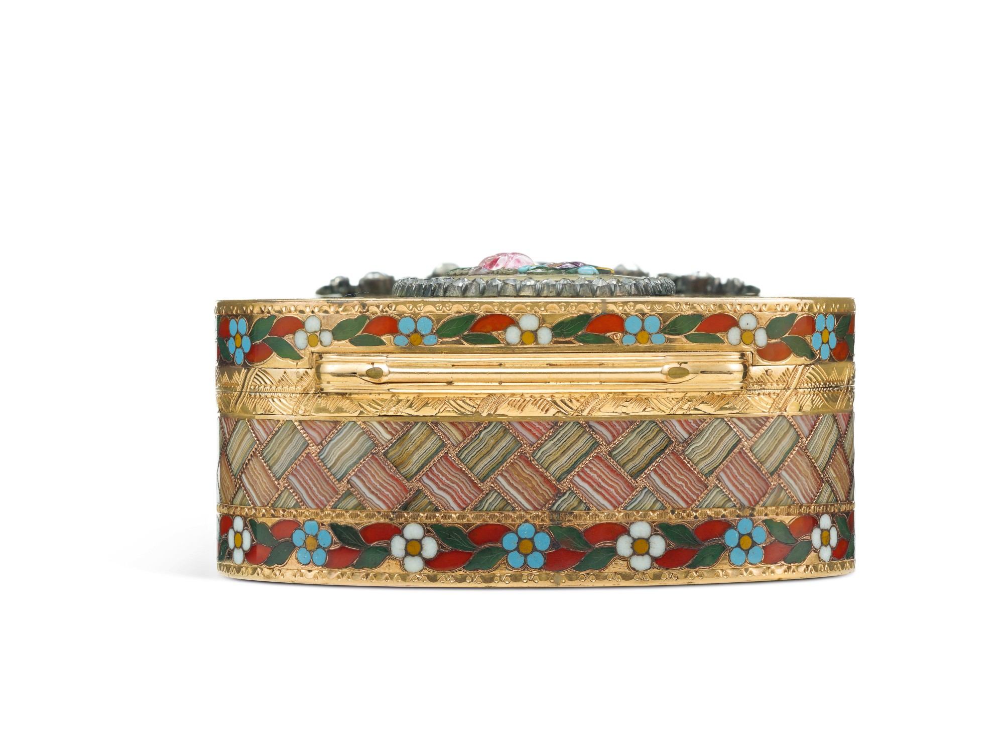 A petite jewelled gold and pietra dura snuff box, Johann Christian ...