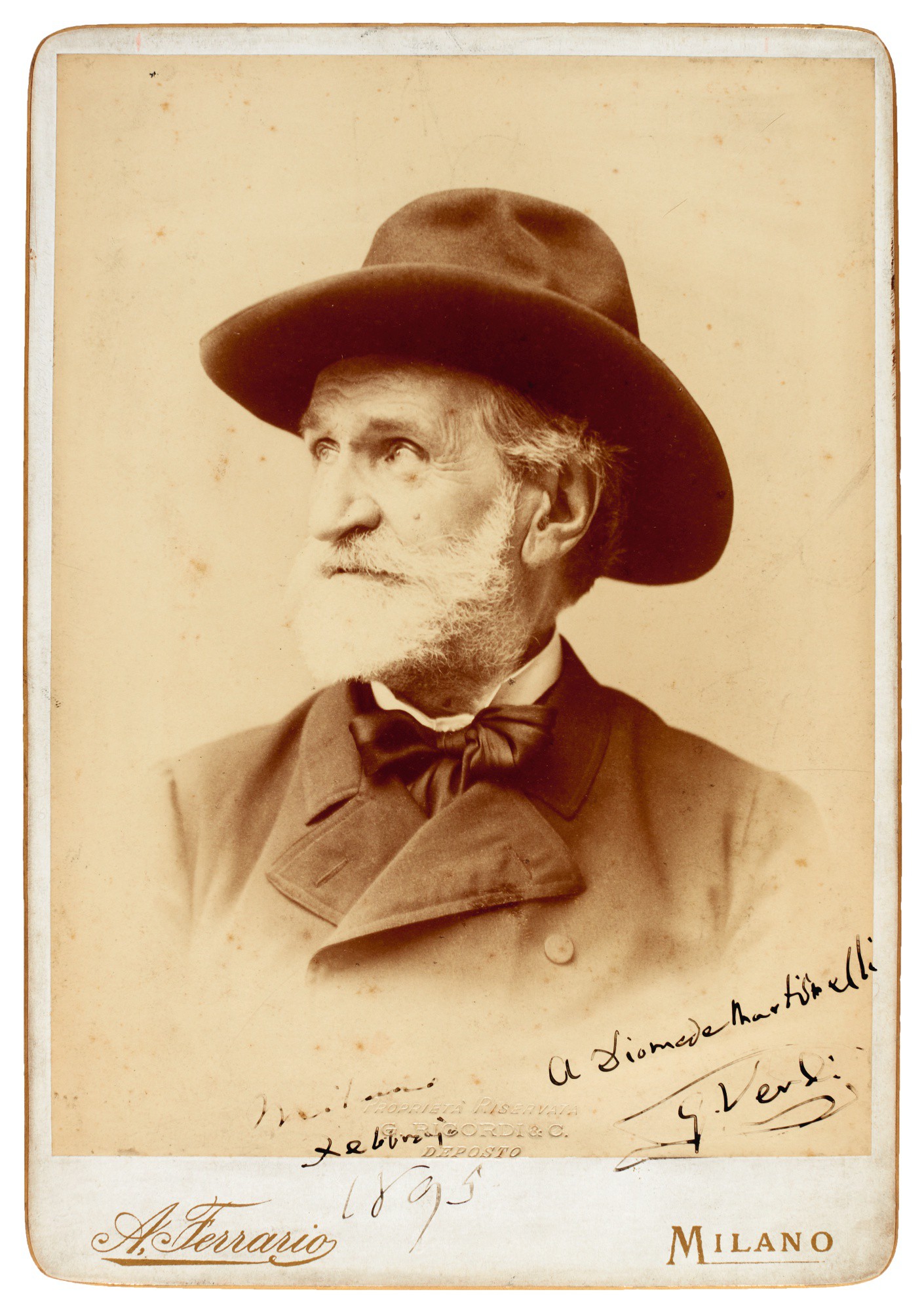 G. Verdi. Large cabinet-style photograph signed and inscribed, February ...