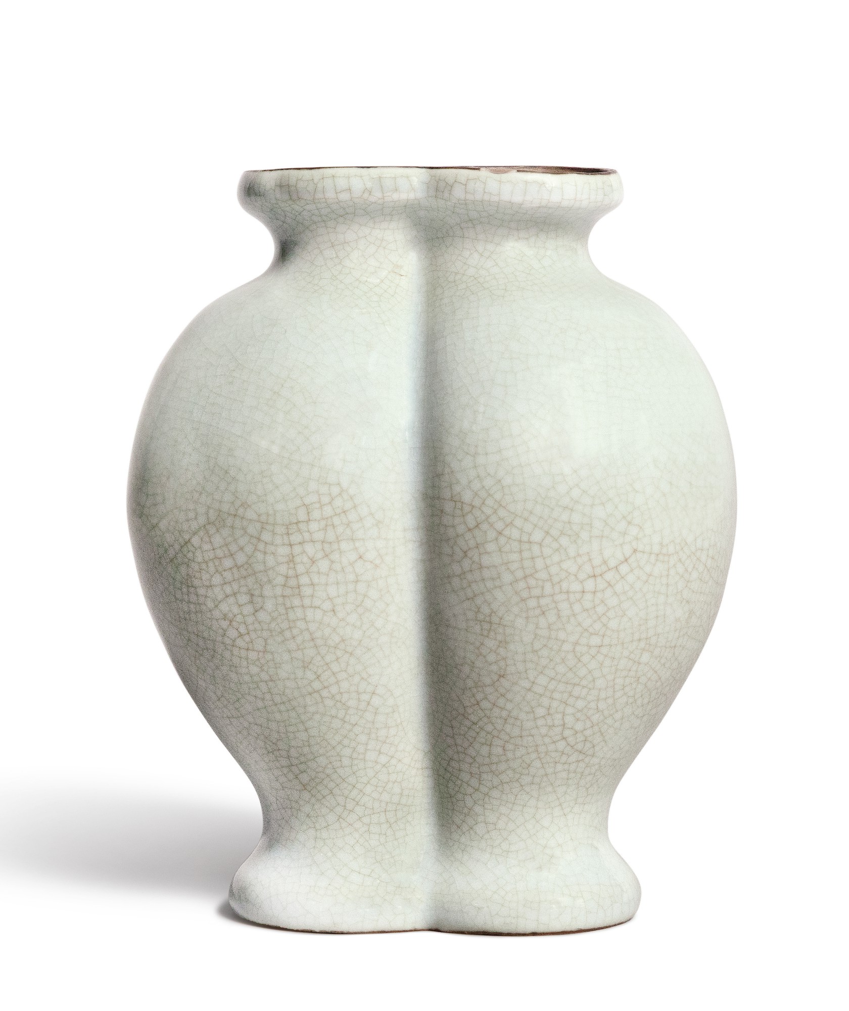 AN EXCEPTIONALLY RARE RU-TYPE CONJOINED DOUBLE-VASE, QIANLONG SEAL MARK ...