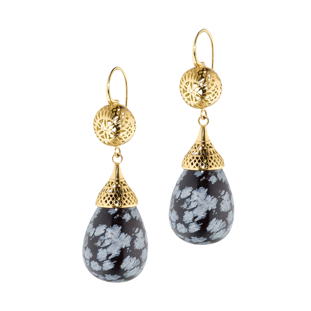 Ray Griffiths Gold And Snowflake Obsidian Crownwork Drop Earrings ...