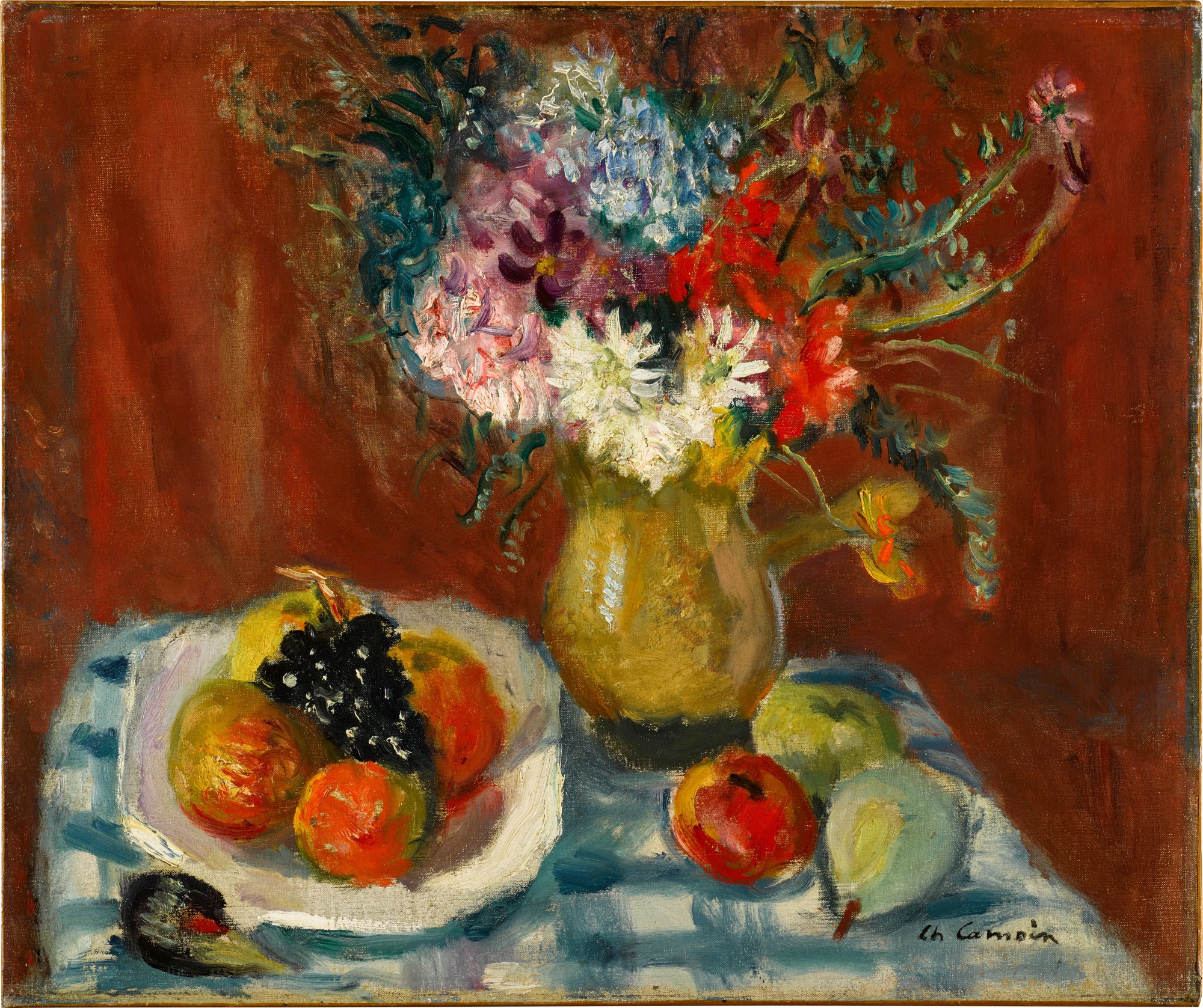 Pichet de fleurs et assiette de fruits | Impressionist and Modern Art ...