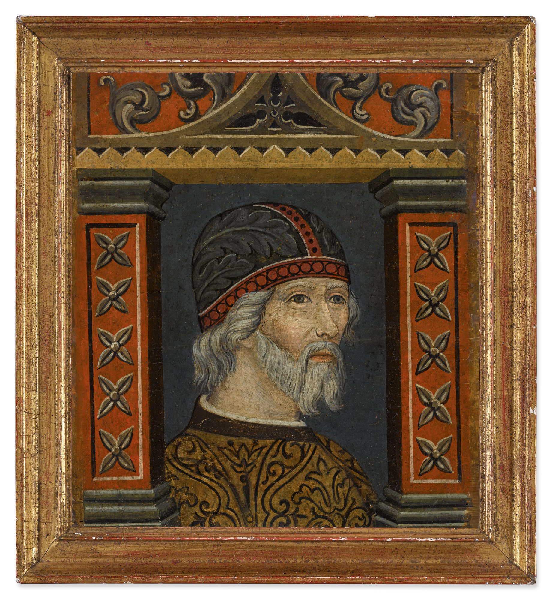 Set of four portraits from a decorative ceiling frieze, depicting a ...