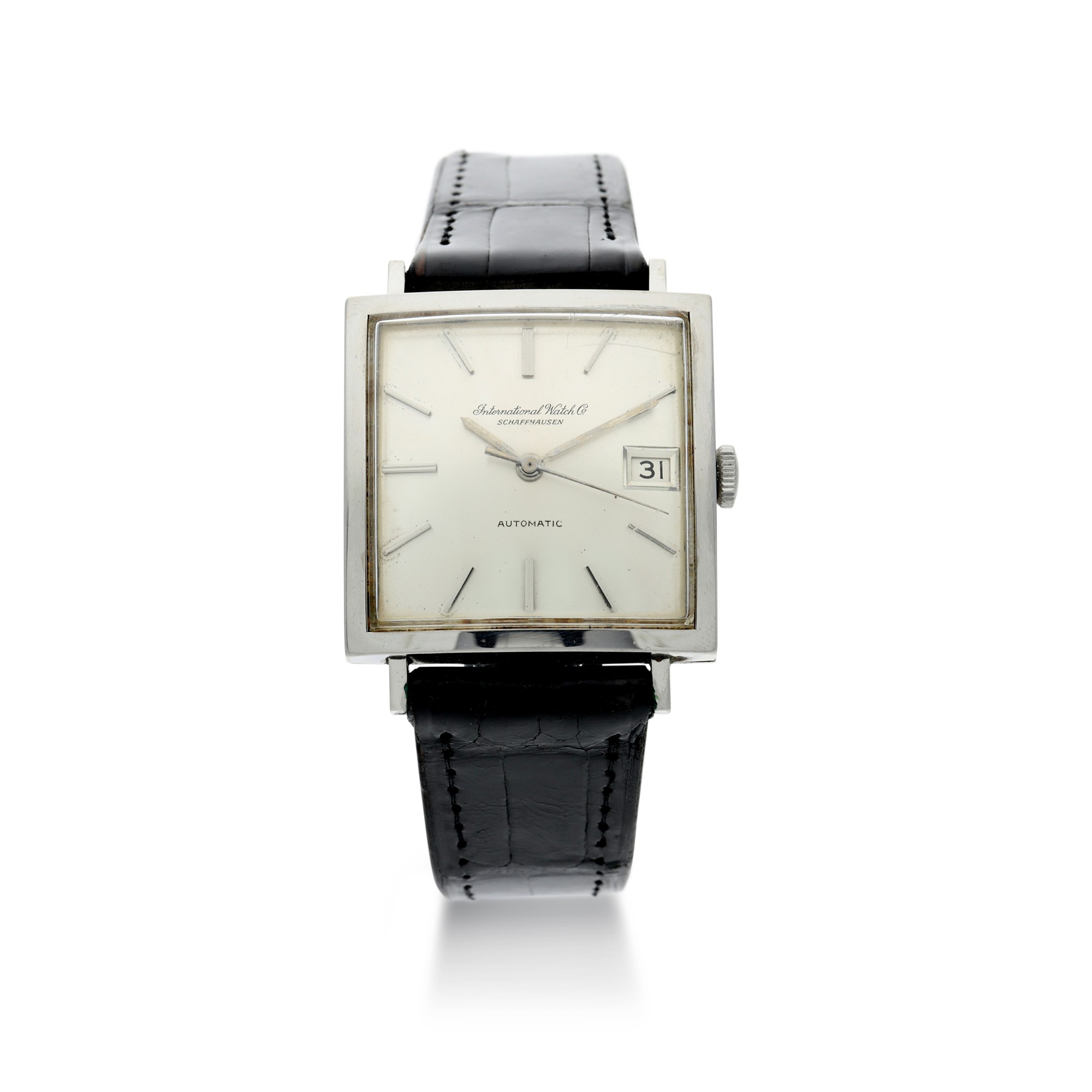 IWC | A STAINLESS STEEL SQUARE FORM AUTOMATIC WRISTWATCH WITH DATE ...