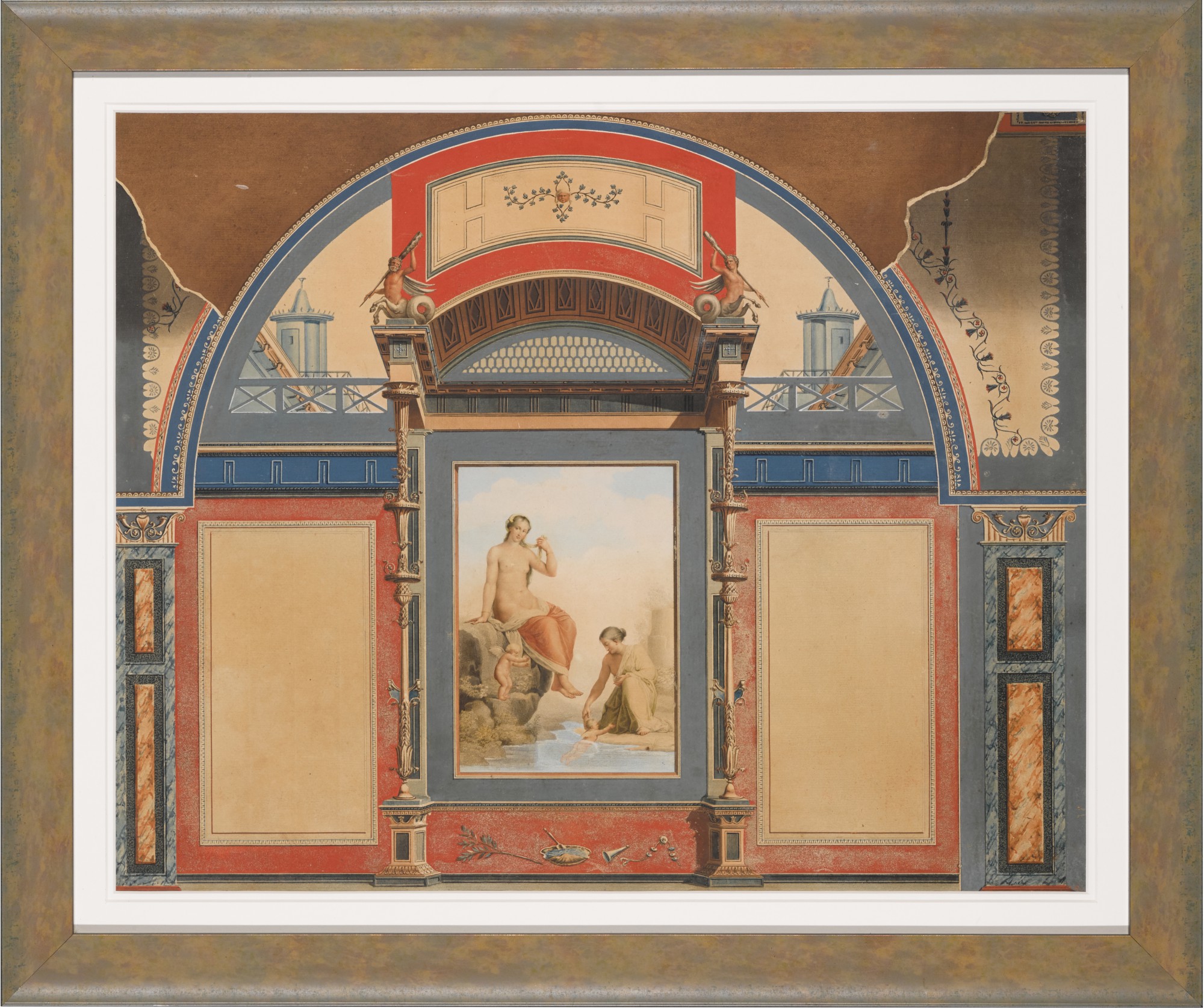 A set of five hand-coloured engravings depicting the Roman frescoes of ...