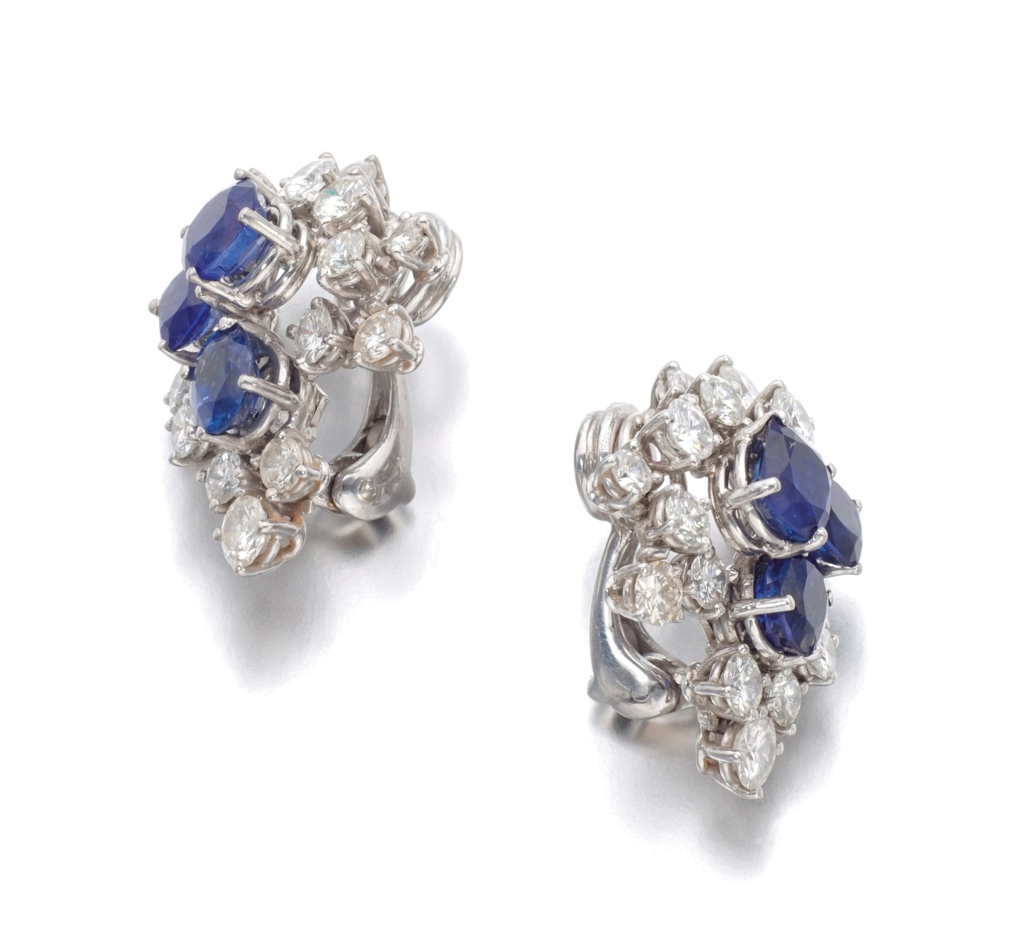 PAIR OF SAPPHIRE AND DIAMOND EAR CLIPS | Jewels Online | Jewellery ...