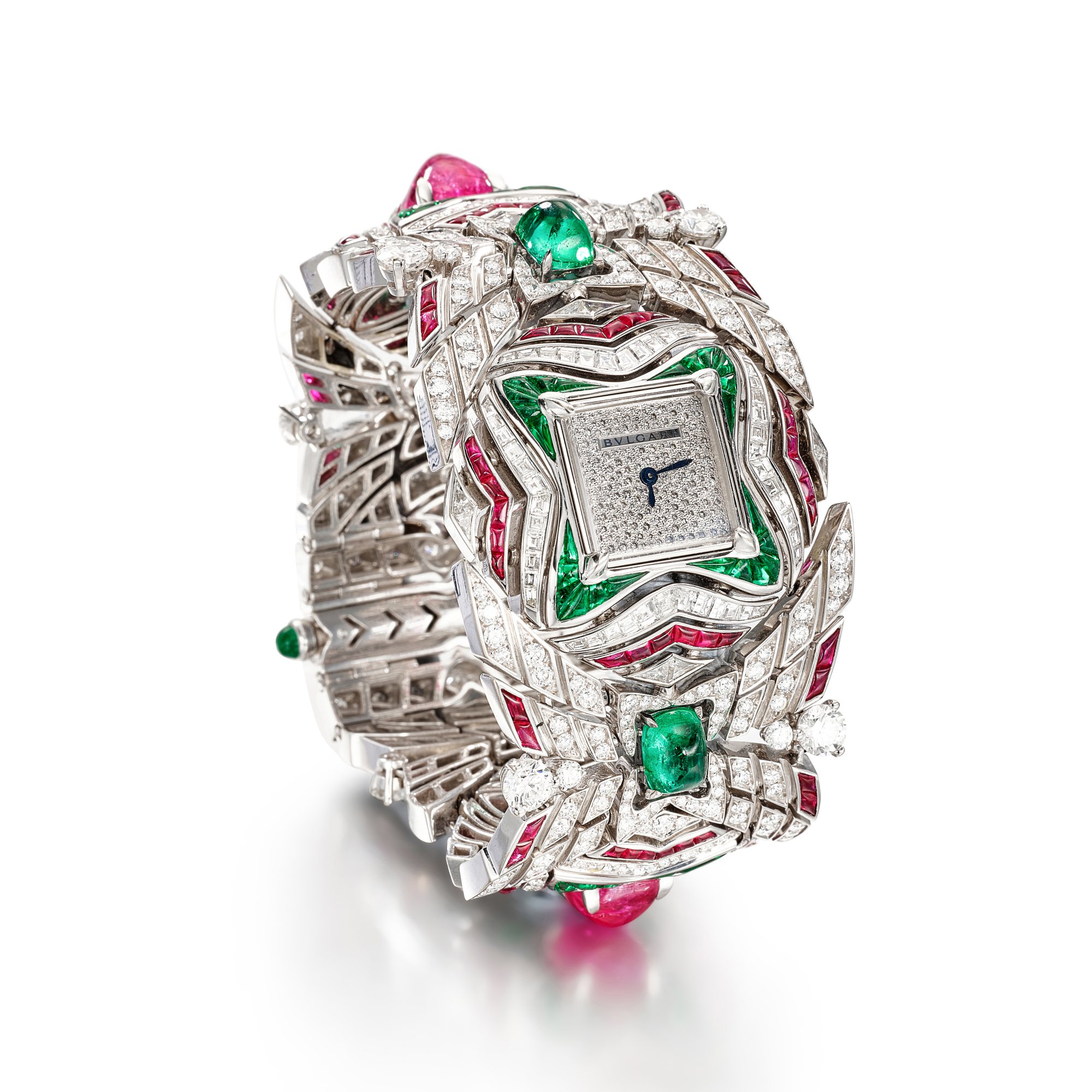 Diamond, Ruby and Emerald Bracelet Watch | 寶格麗 | 鑽石 配 紅寶石 及 祖母綠 腕錶 ...