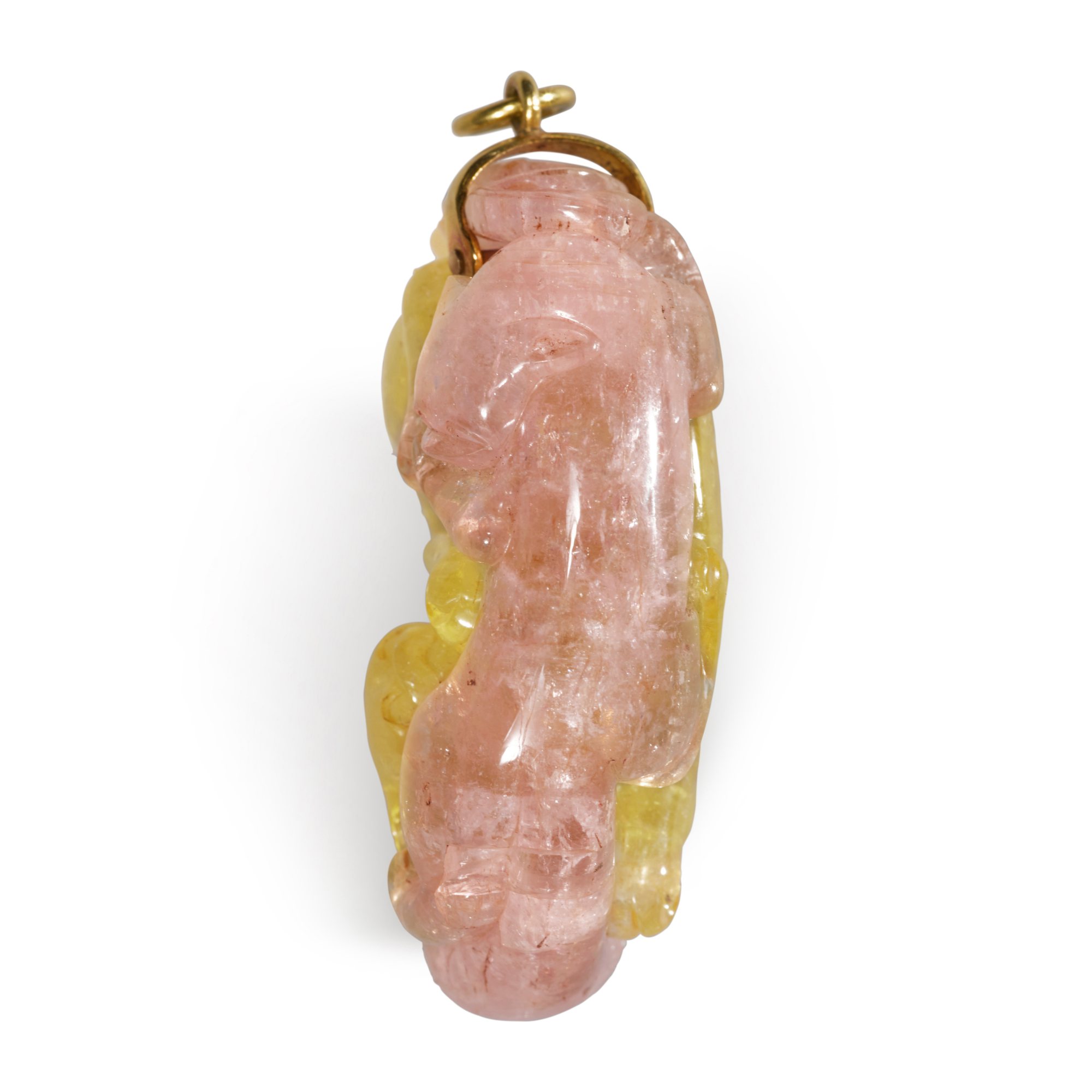 A pale pink and green tourmaline 'badgers' pendant, Qing dynasty, 18th ...